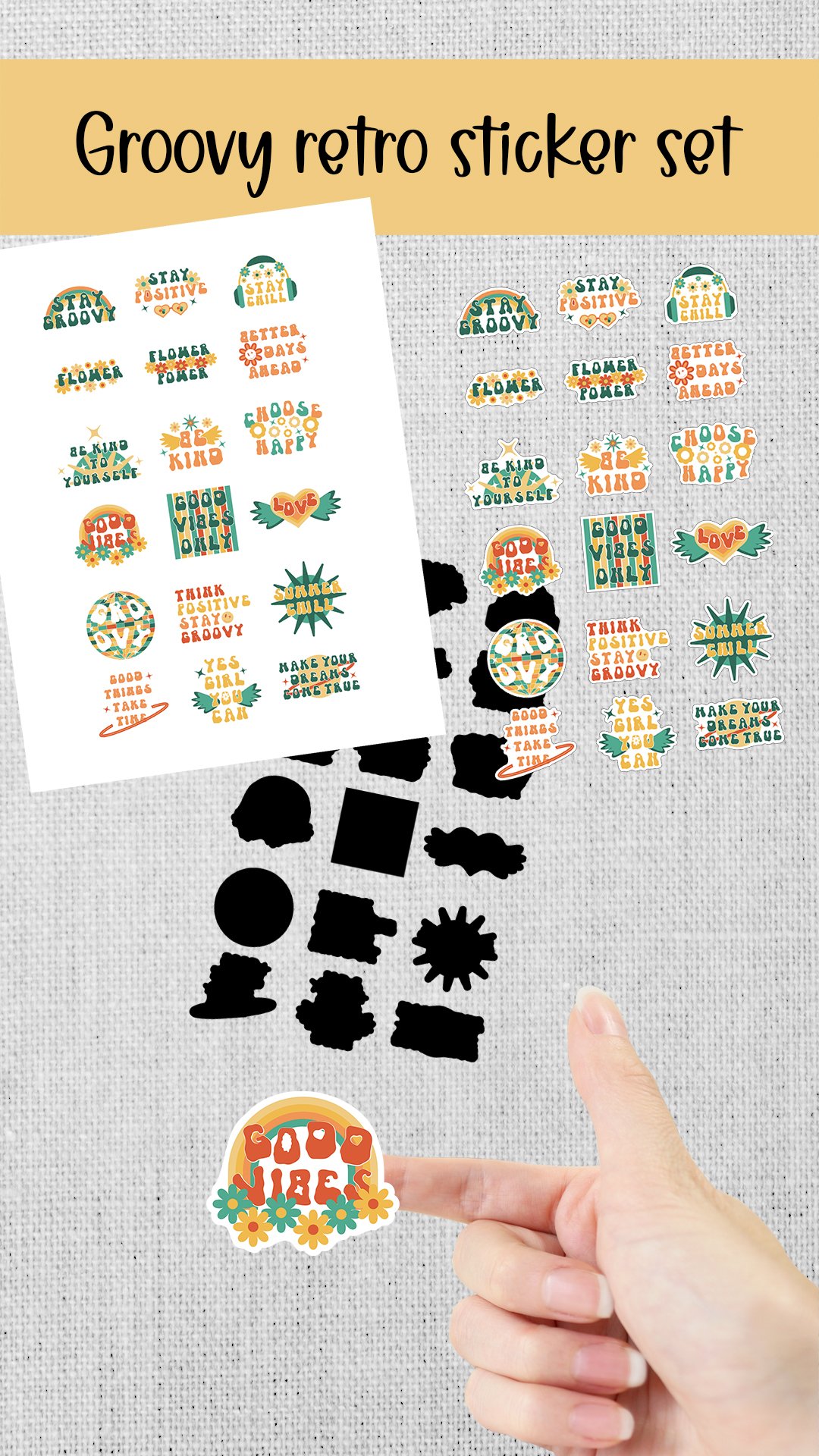 Groovy retro stickers Digital planner template stickers PNG