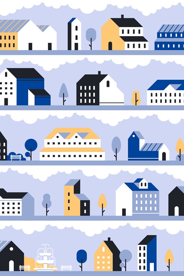 Minimal city pattern. Minimalistic town landscape, modern ho