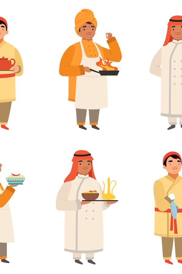 Traditional cook characters. Chef at different nationalities