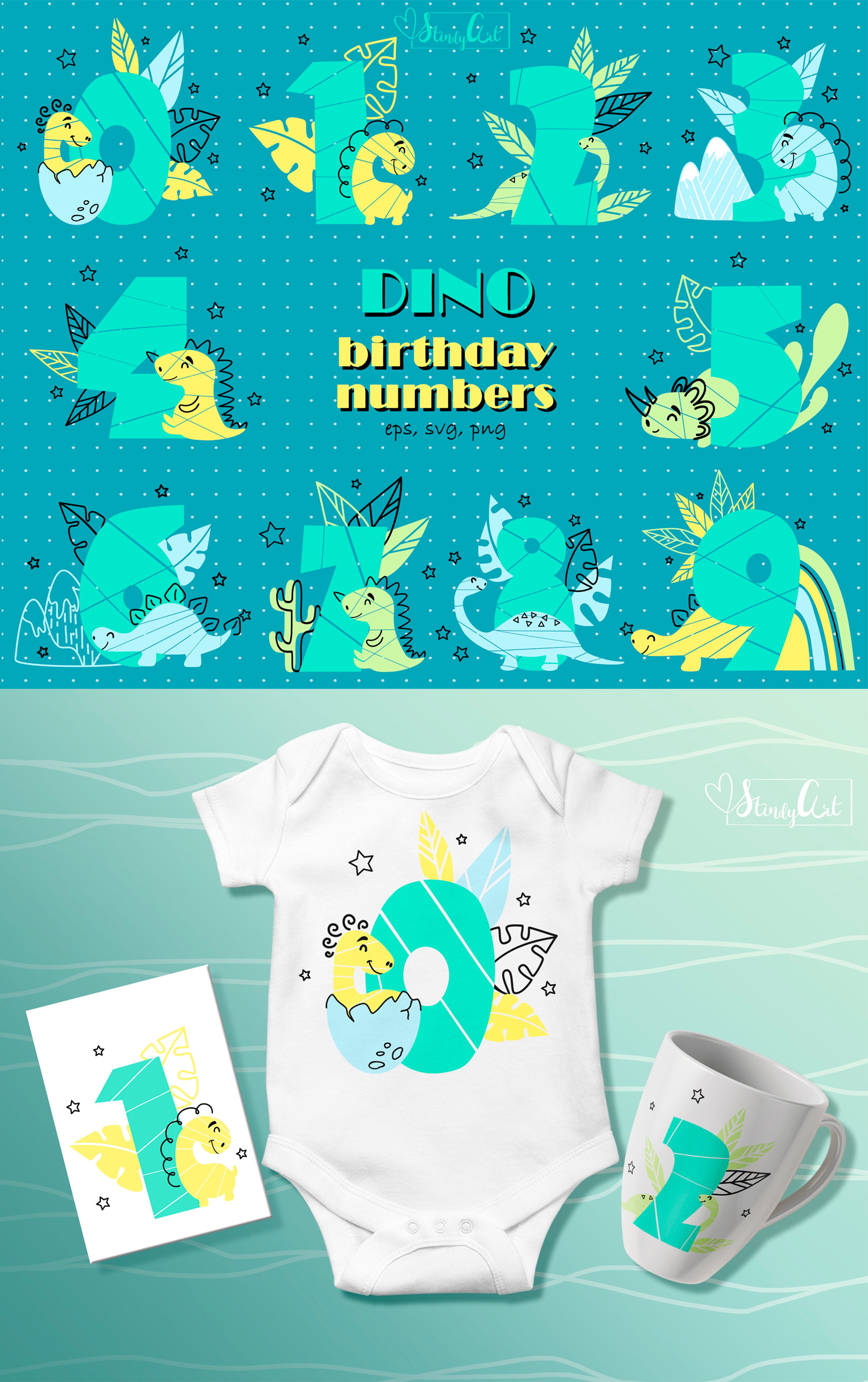Dinosaur Birthday Numbers - SVG/PNG clipart for birthday boy