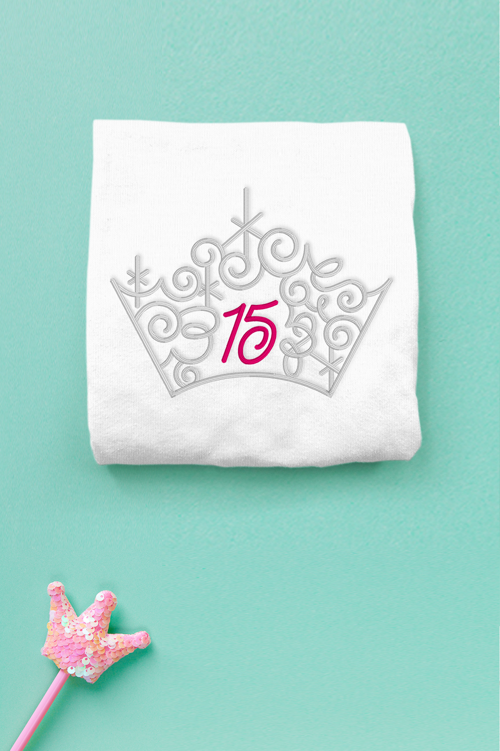 Ornate Magical Tiara with Number 15 Embroidery File