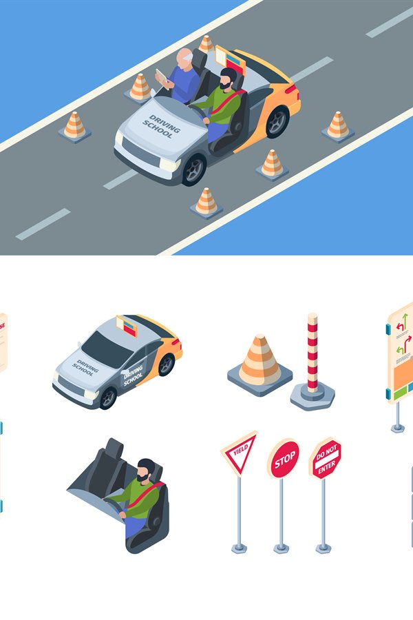 Drive school. Zone for drivers examination autopark barrier