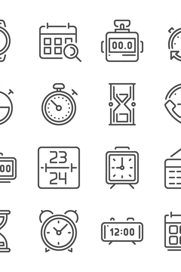 Outline time icon. Timekeeper, stopwatch and timer icons. Al