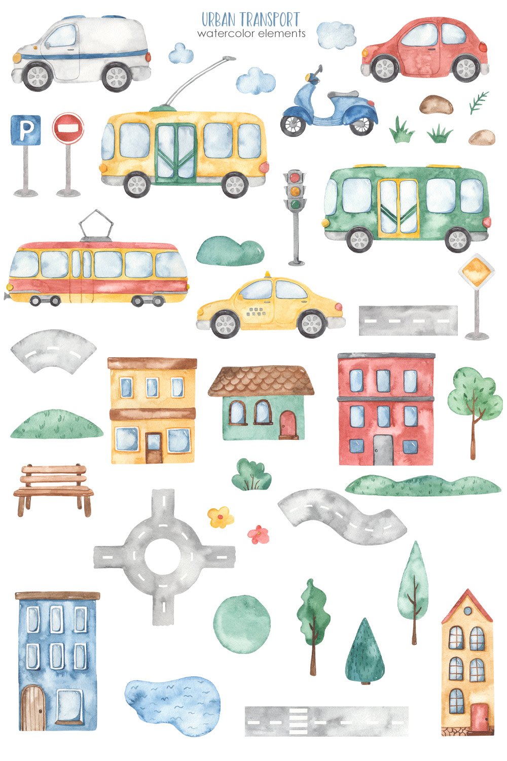 Urban transport watercolor