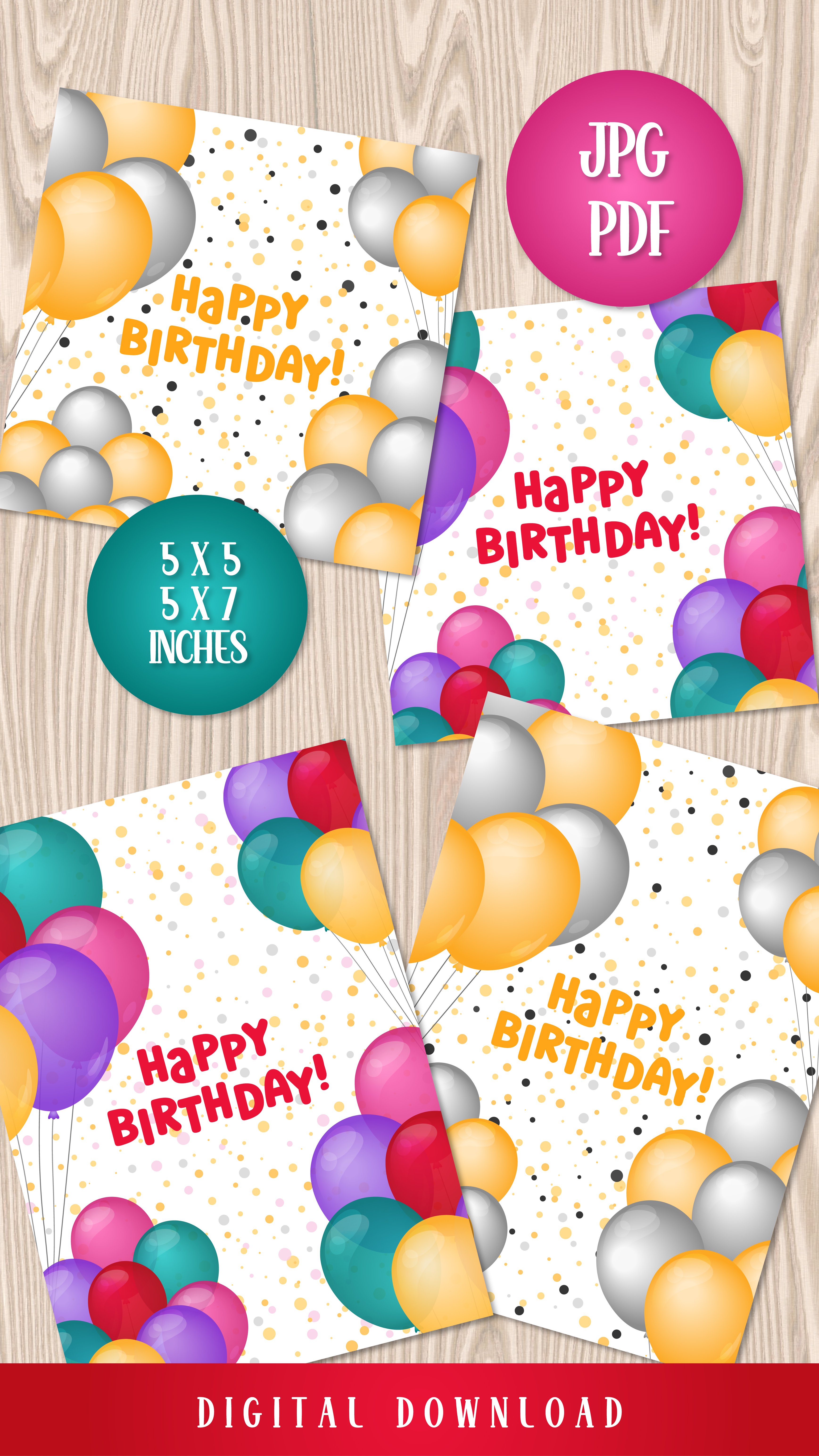 Happy Birthday Cards Printable PDF JPG | BDay Greeting Cards