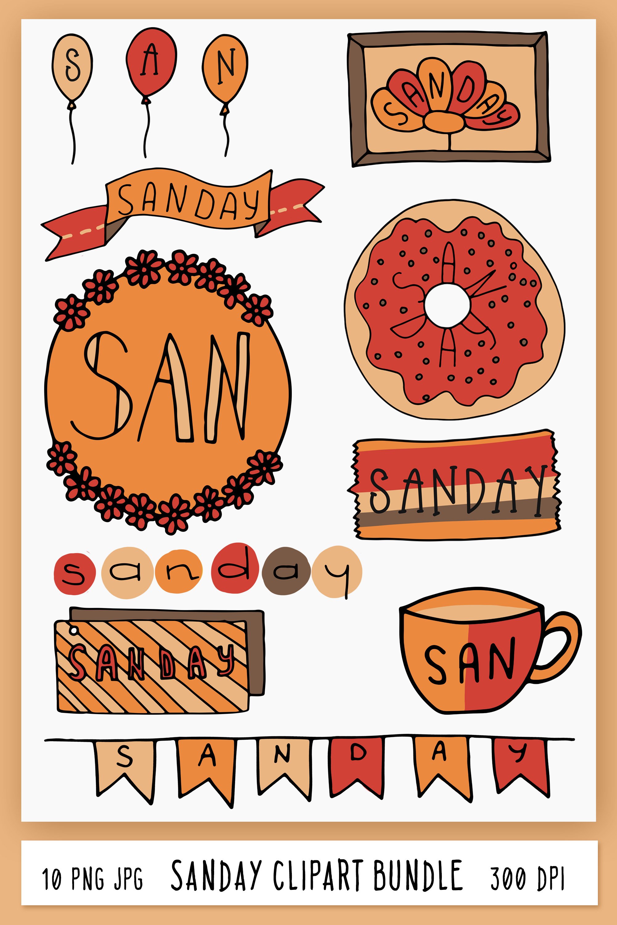 Sunday clipart bundle printable, sunday day PNG JPG