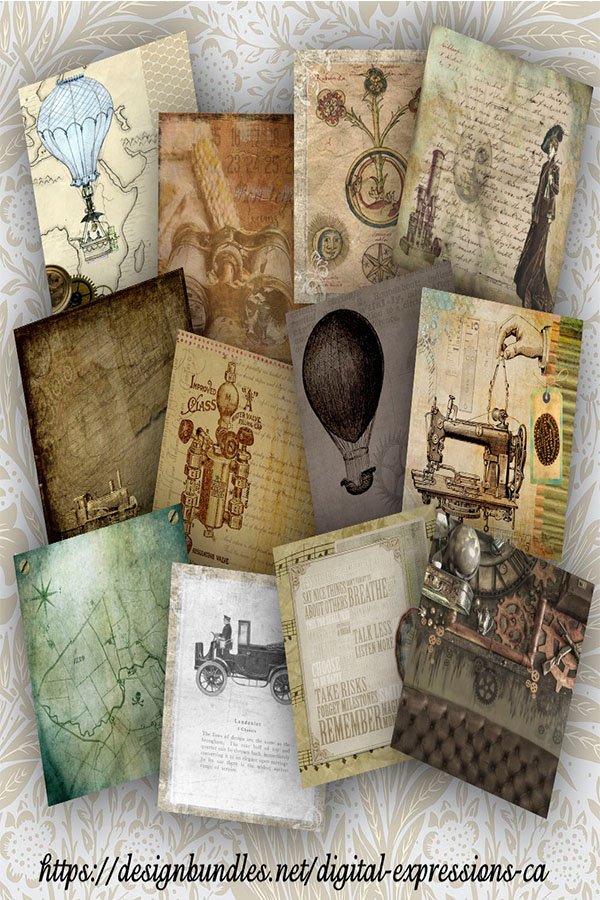 24 Steampunk Grunge Digital Papers