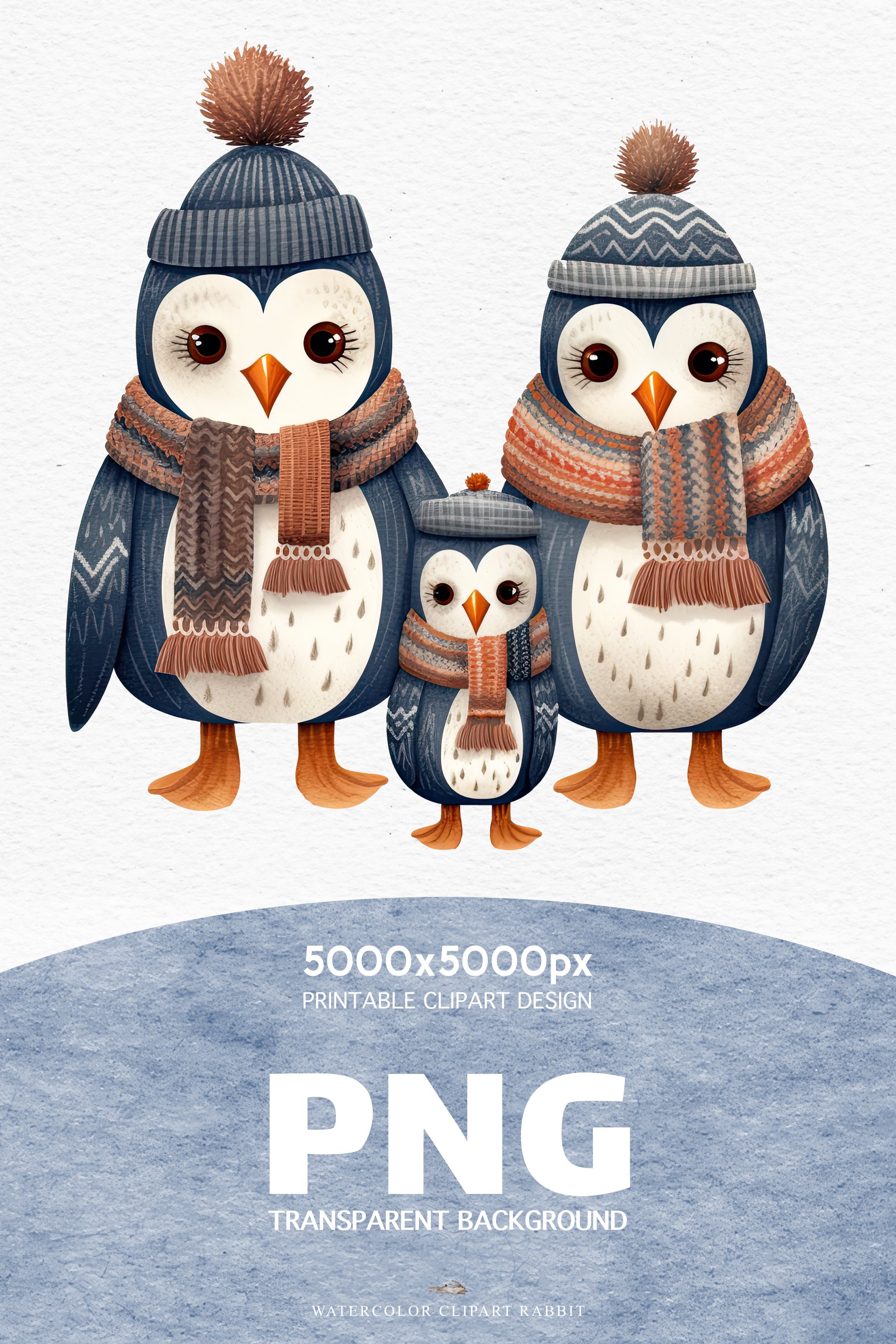 Cute Winter Baby Penguin Crochet Christmas Animals Clipart