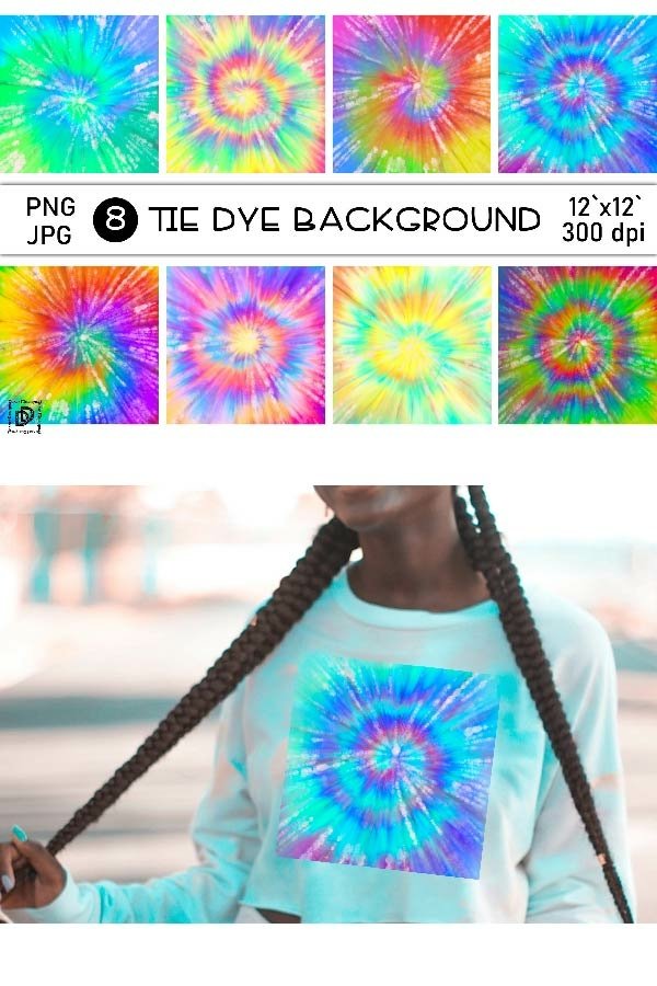 Tie Dye Bundle Rainbow for Sublimation 8 Different Designs