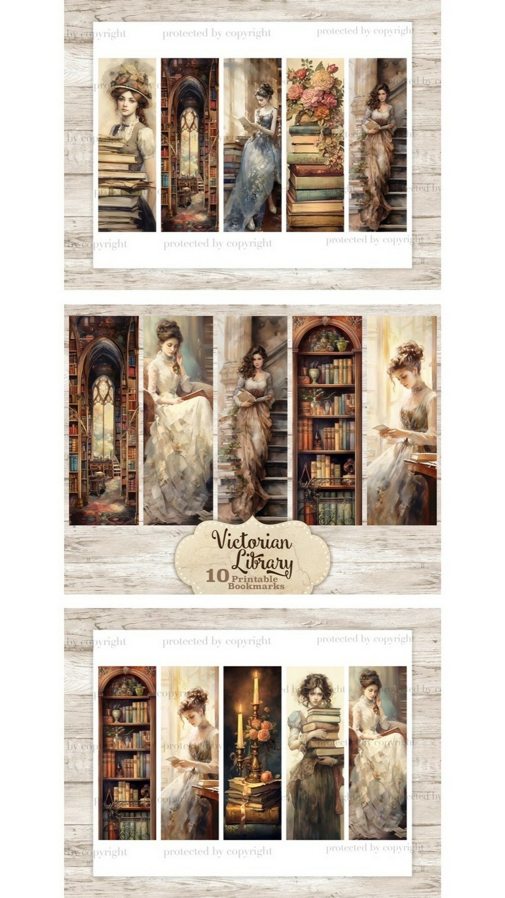 Victorian Library Bookmarks | Booklover Bookmarks Bundle