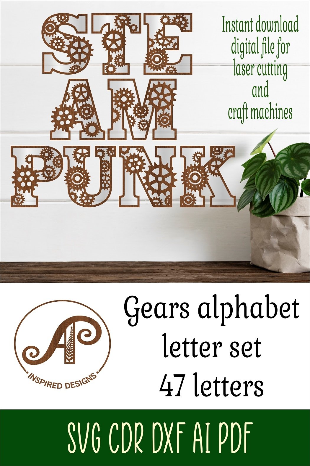Gear Steampunk alphabet letter set bundle . 47 letters