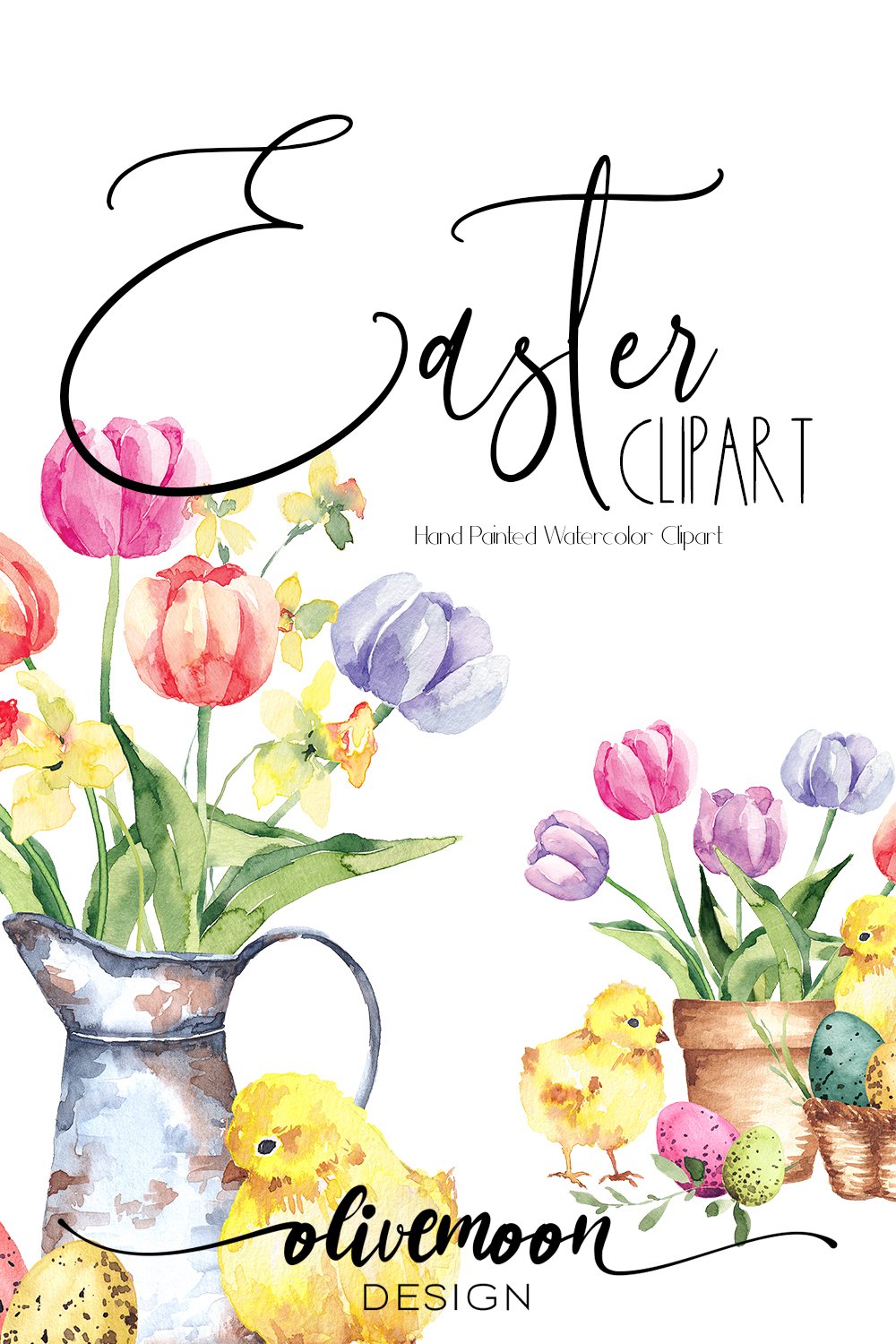Easter Clipart Watercolor Spring Clip Art Floral Easter Eggs