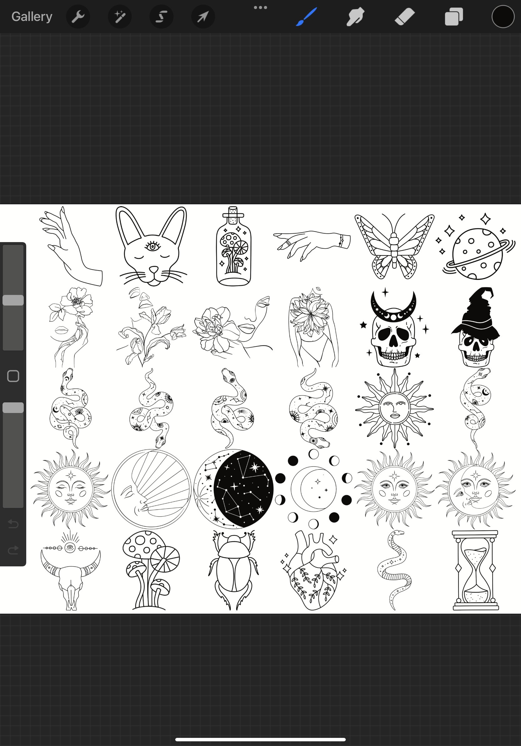 Tattoos Set 5 Procreate Brush Stamps, 30 Flash Tattoos
