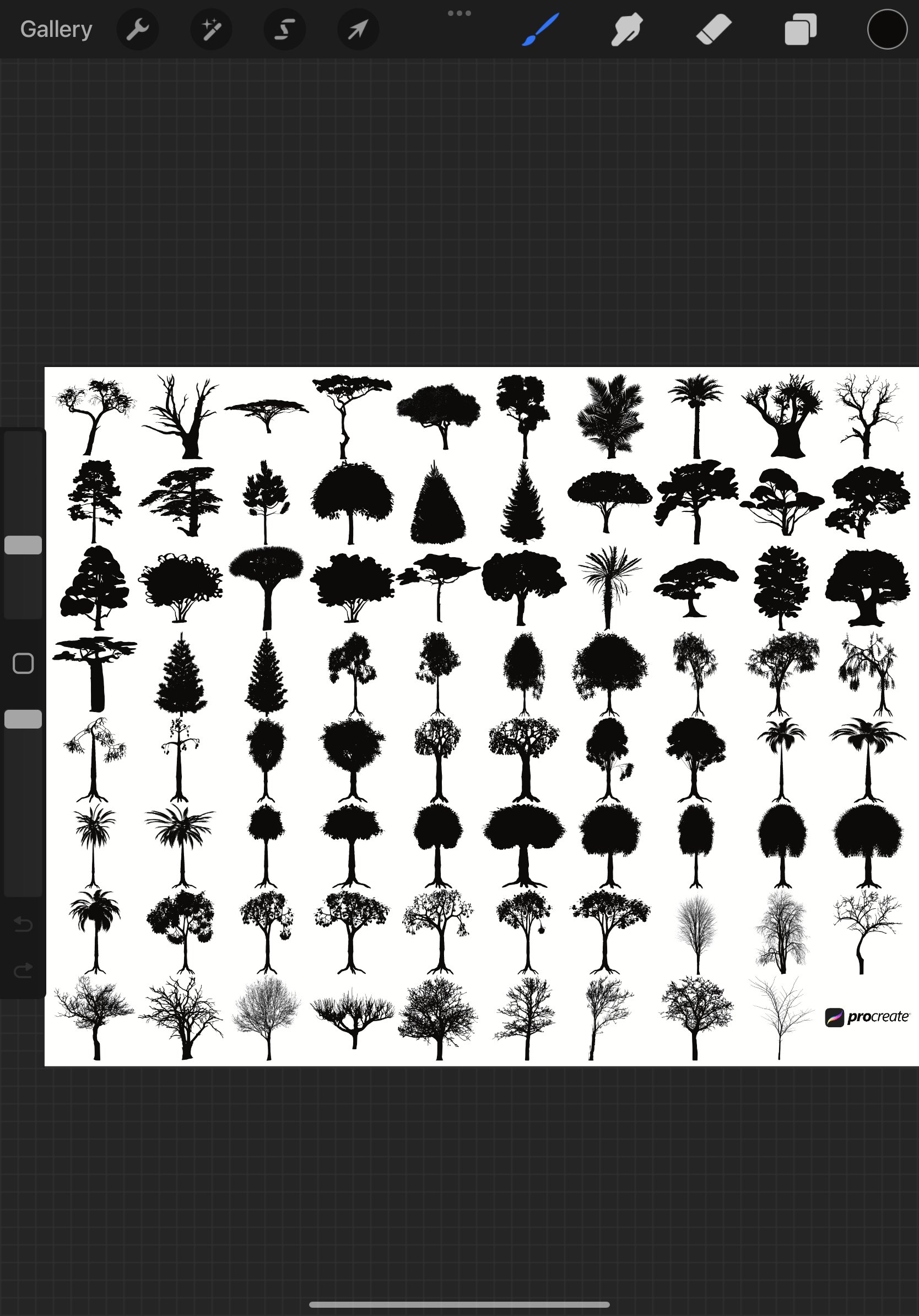 Tree Silhouette Set 2 Procreate Brush Stamps, 79 Trees