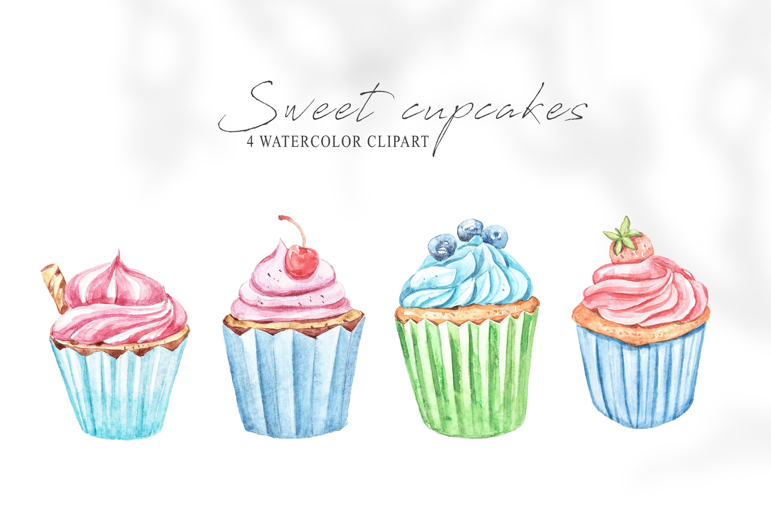 Watercolor cupcake clipart.