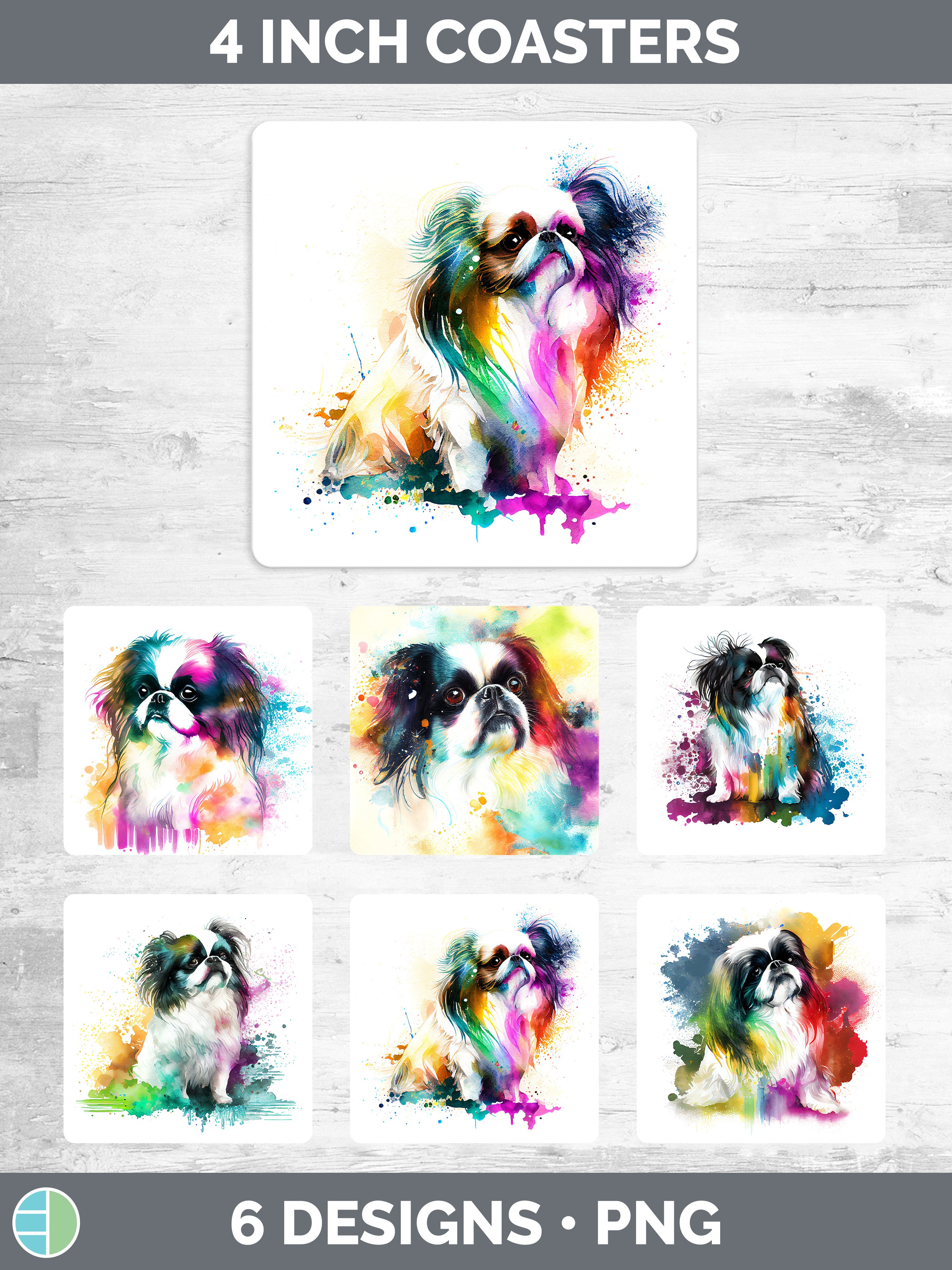 Rainbow Japanese Chin Dog Square Coaster | Sublimation Coast