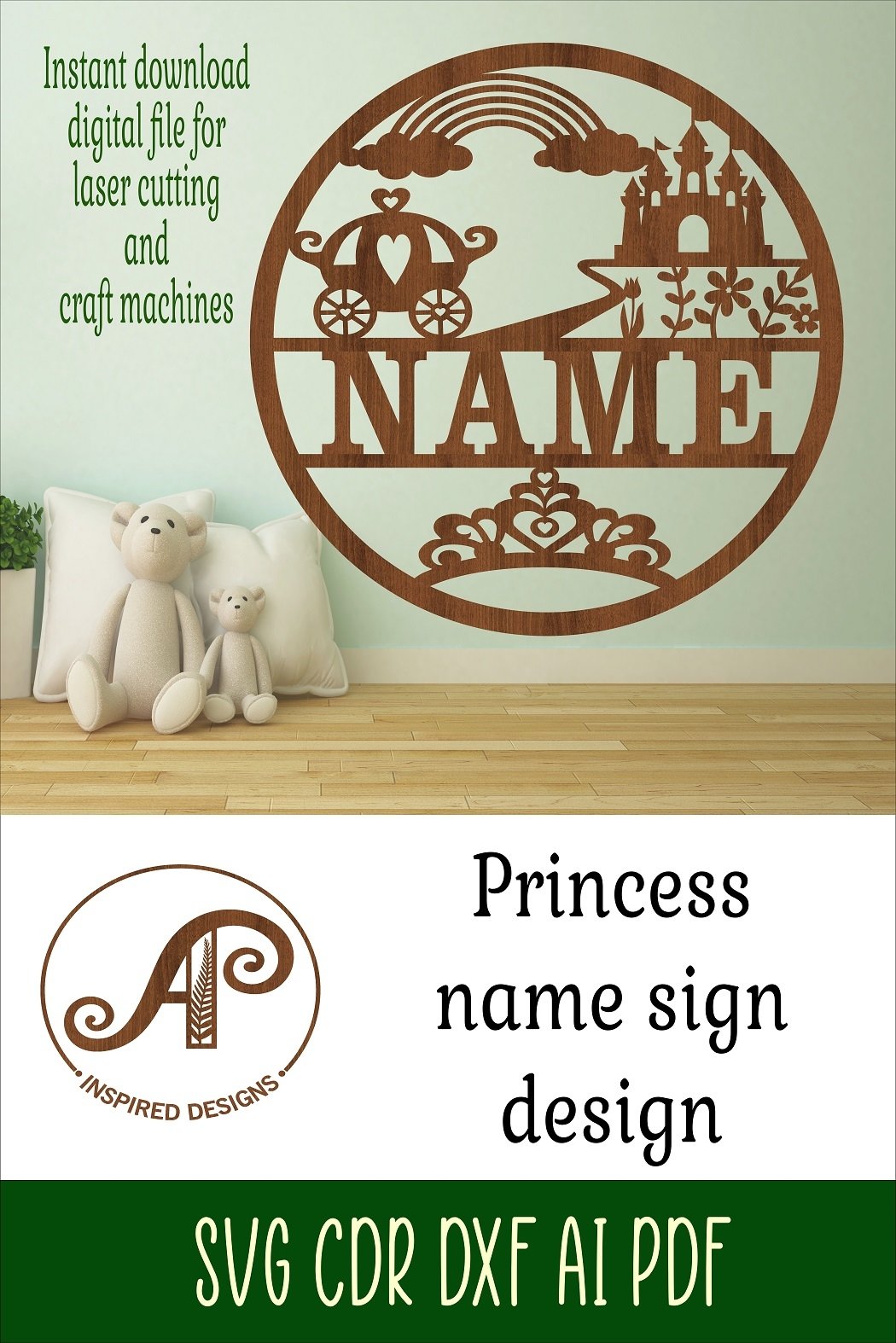 Princess name sign svg laser cut template (2544141)