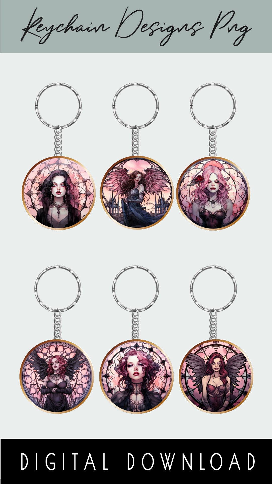 Gothic Girl Keychain Bundle: Halloween Stained Glass Style