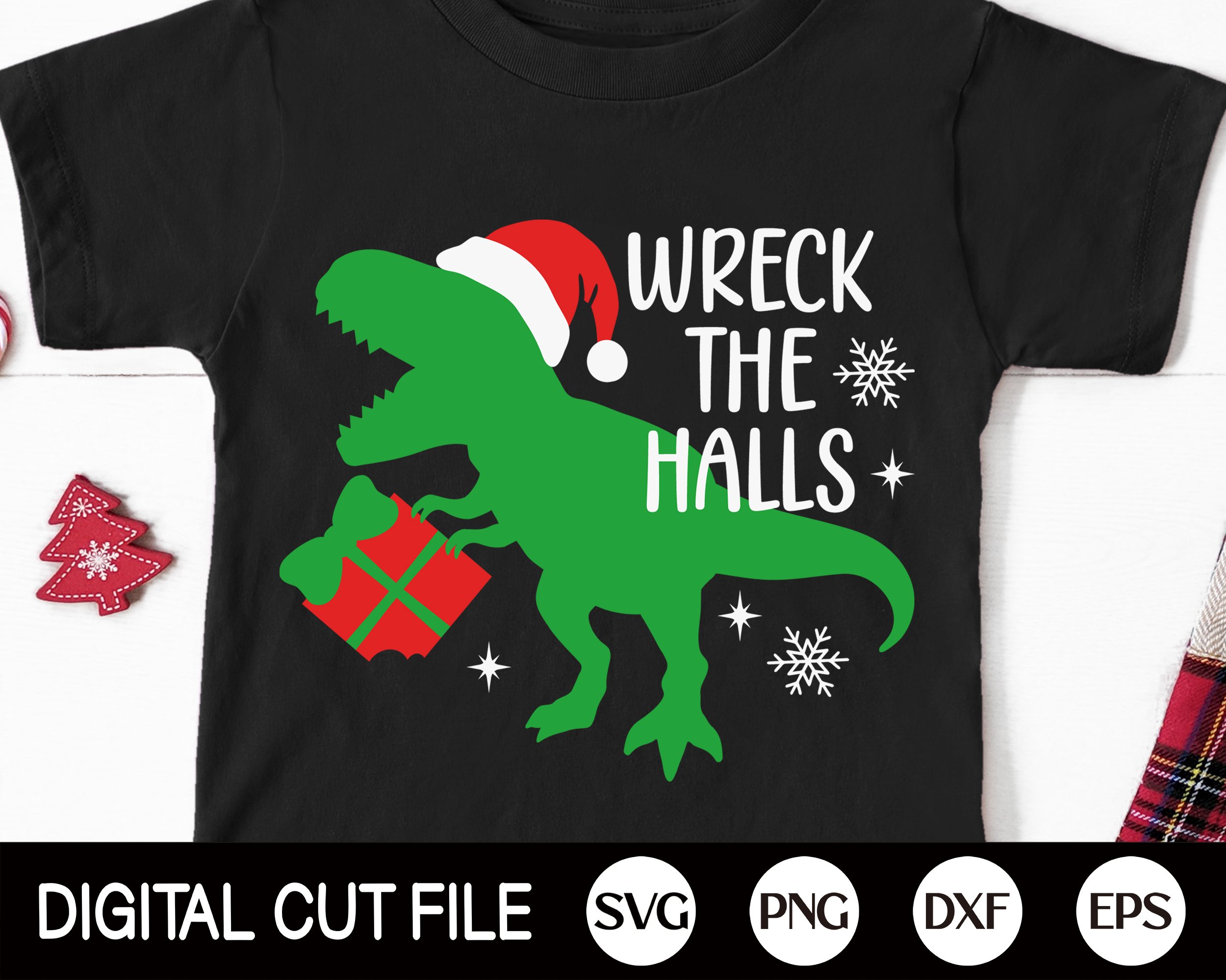 Santa Dinosaur SVG, Christmas SVG, Xmas Dinosaur, T-Rex DXF