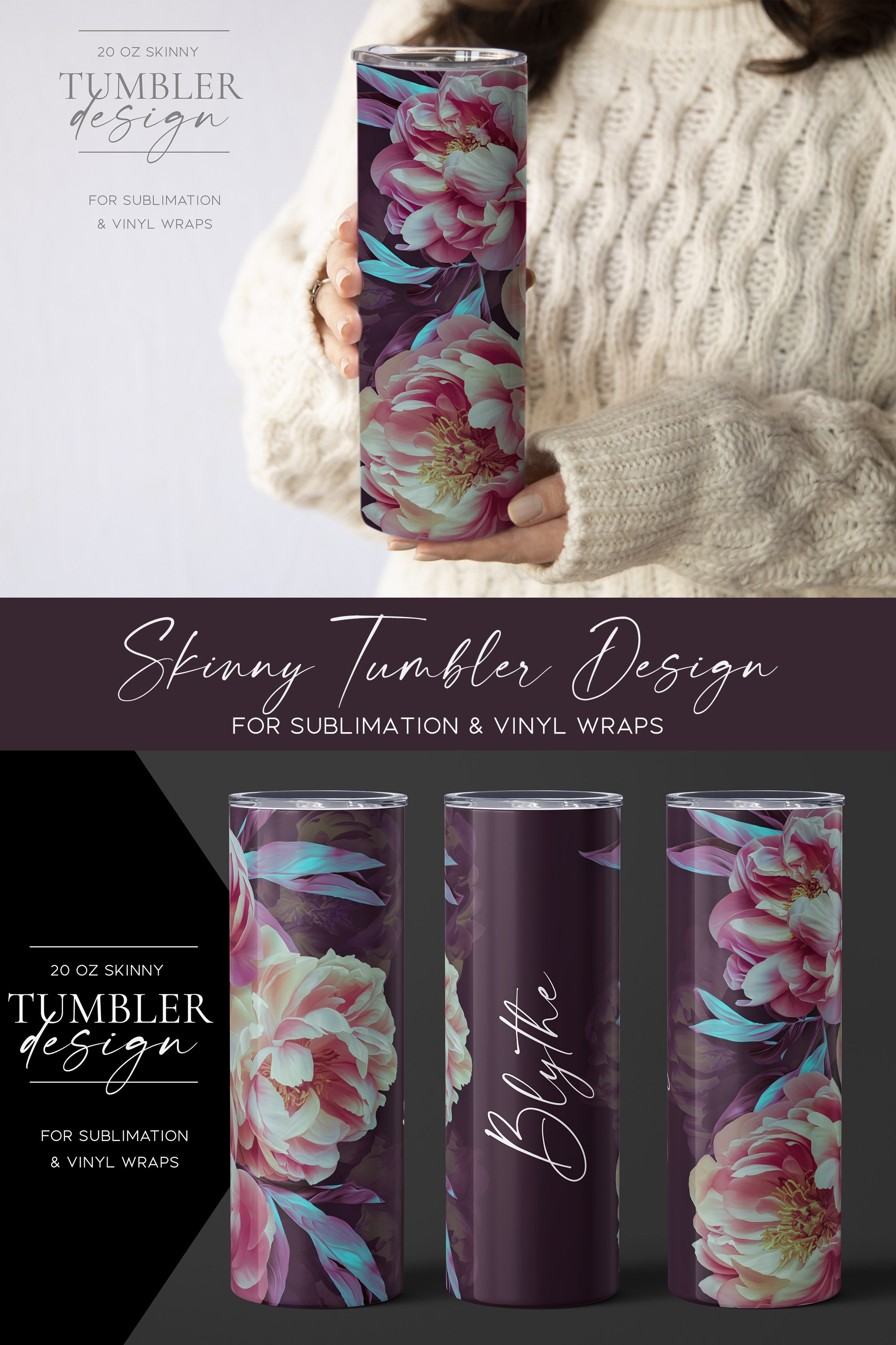 20 oz Skinny Tumbler Sublimation Design Template - (2486619)