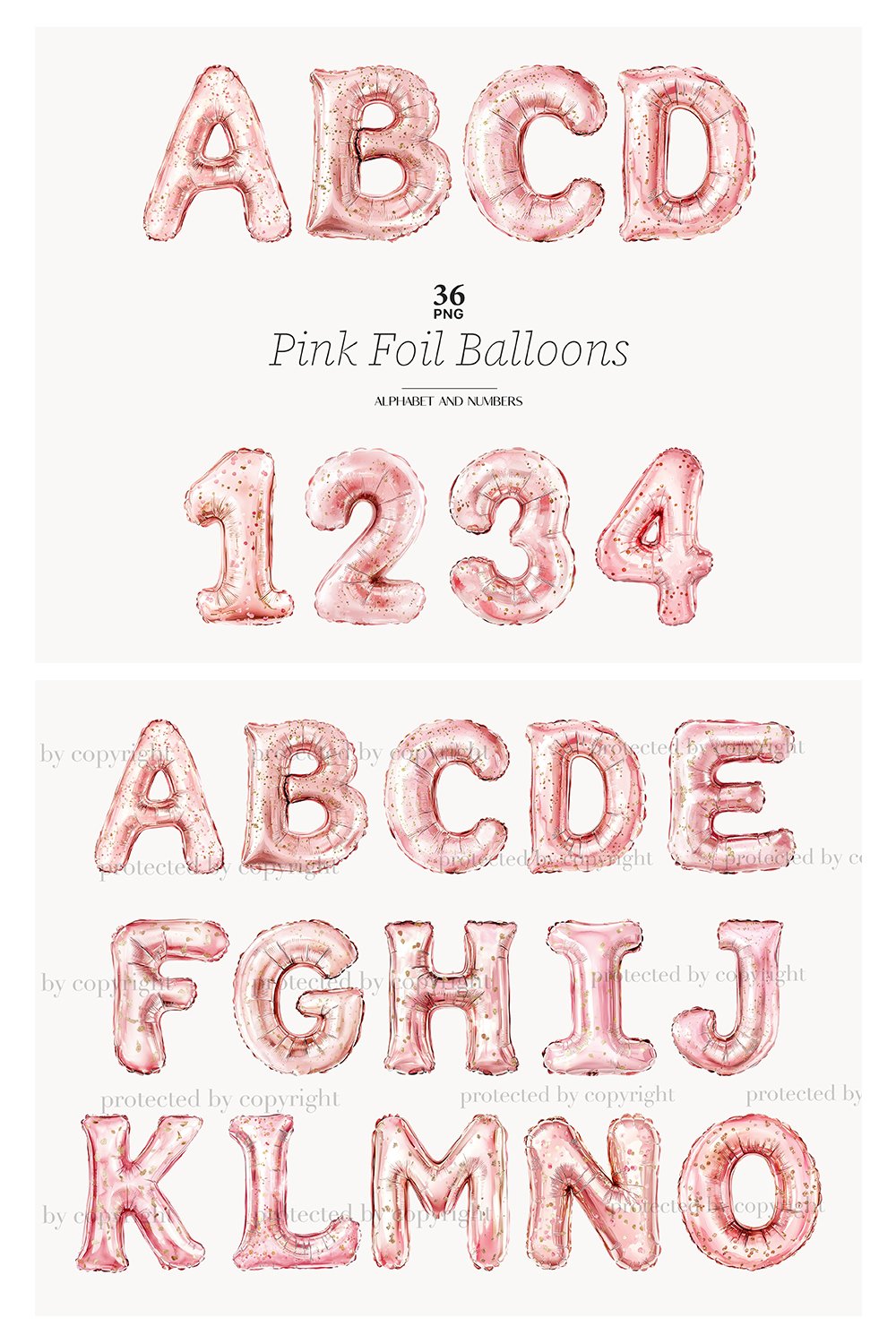 Pink Foil Balloons Alphabet Clipart | Letters PNG Bundle