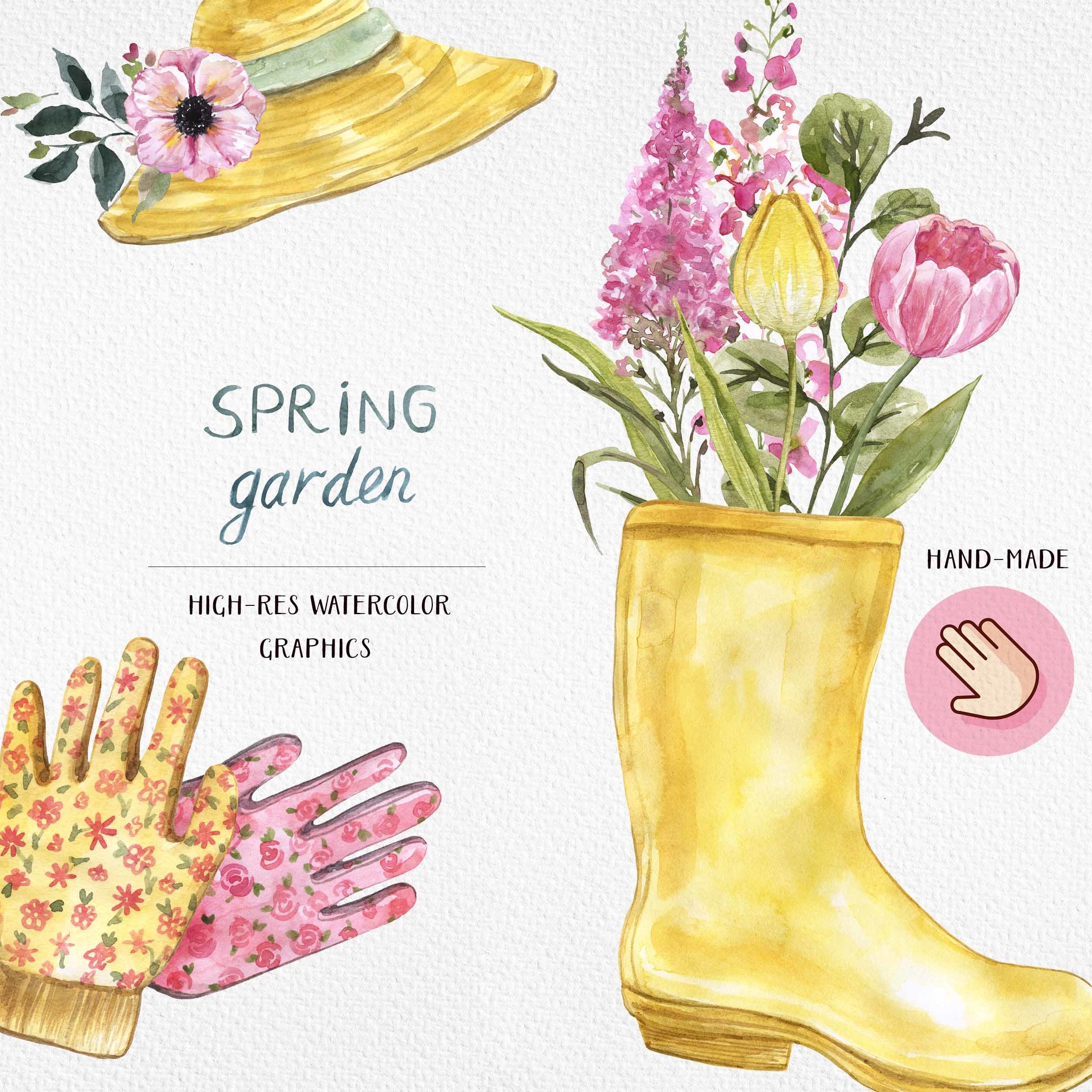 Watercolor Garden Clipart Floral Gardening Illustration