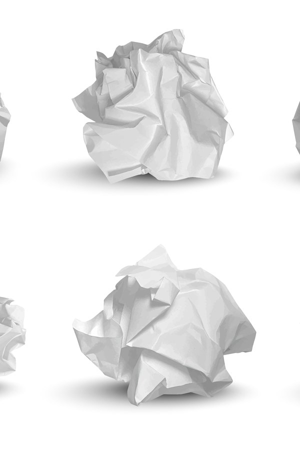 Crumpled balls. 3d garbage paper idea notes trash symbols de