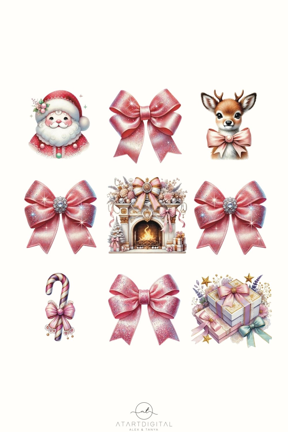 Coquette Christmas Bow PNG, Pink and Preppy Christmas Design