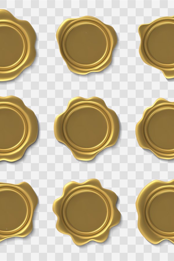 Golden seal. Envelope retro post stamp, premium gold royal w