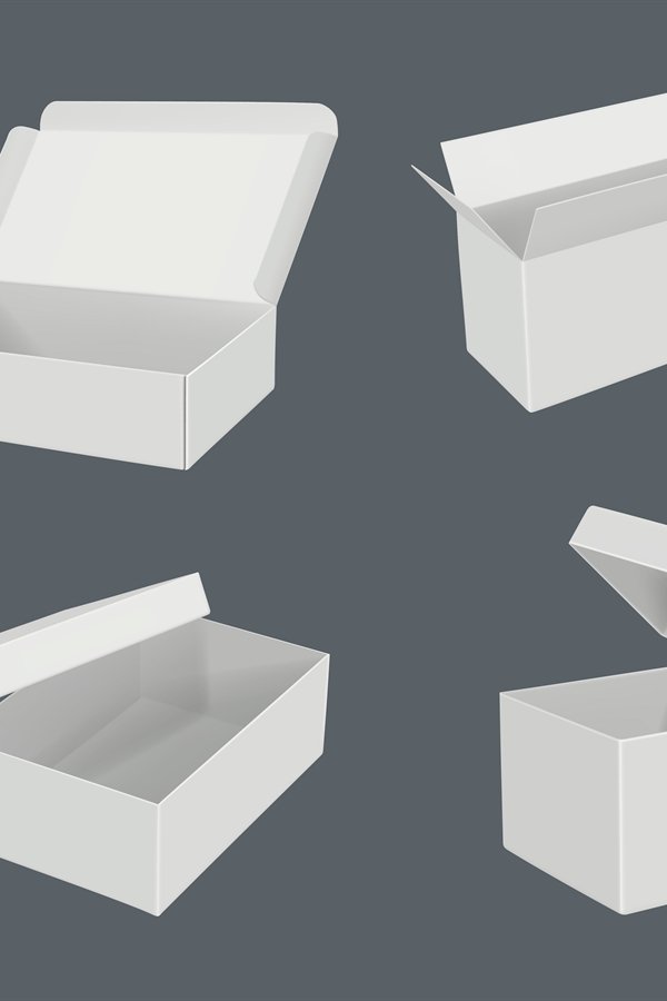 Open realistic boxes. Packages templates cardboard empty con