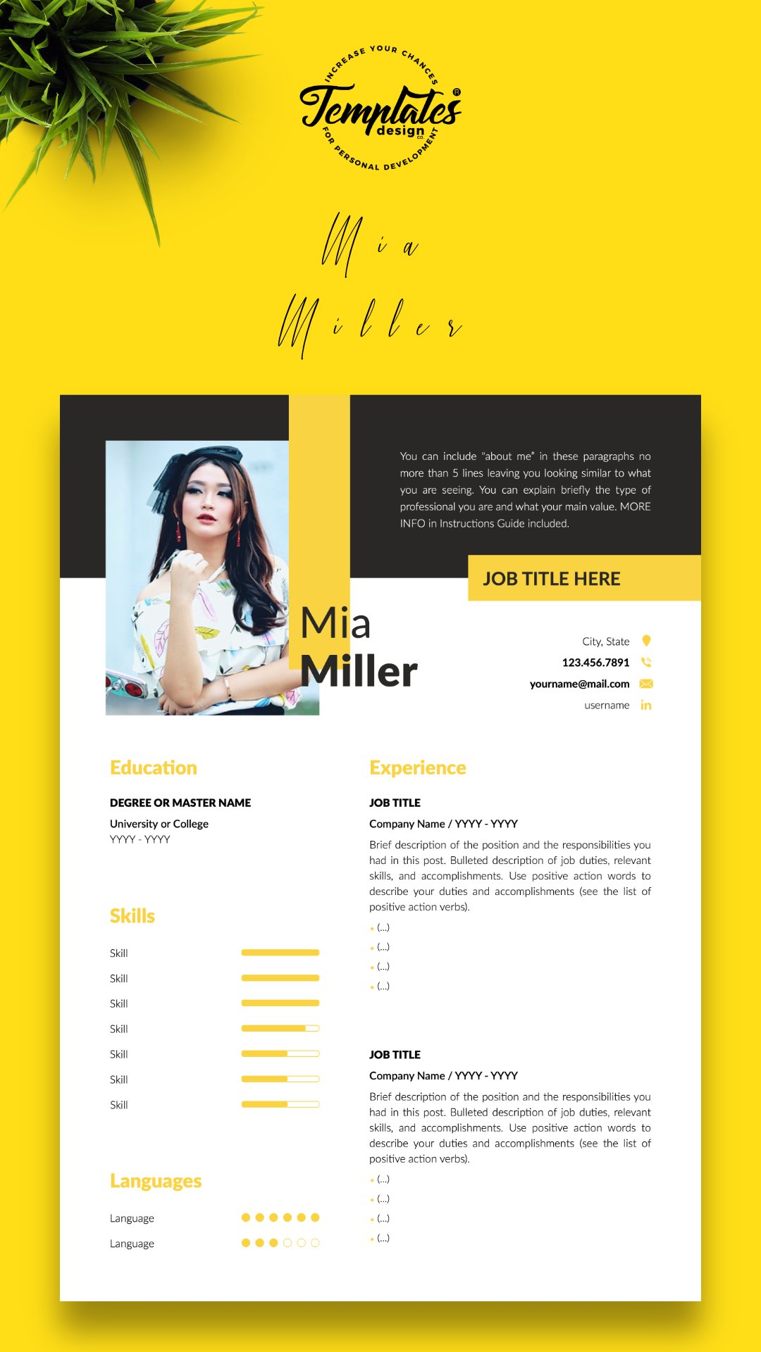 Creative Resume CV Template for Word & Pages Mia Miller
