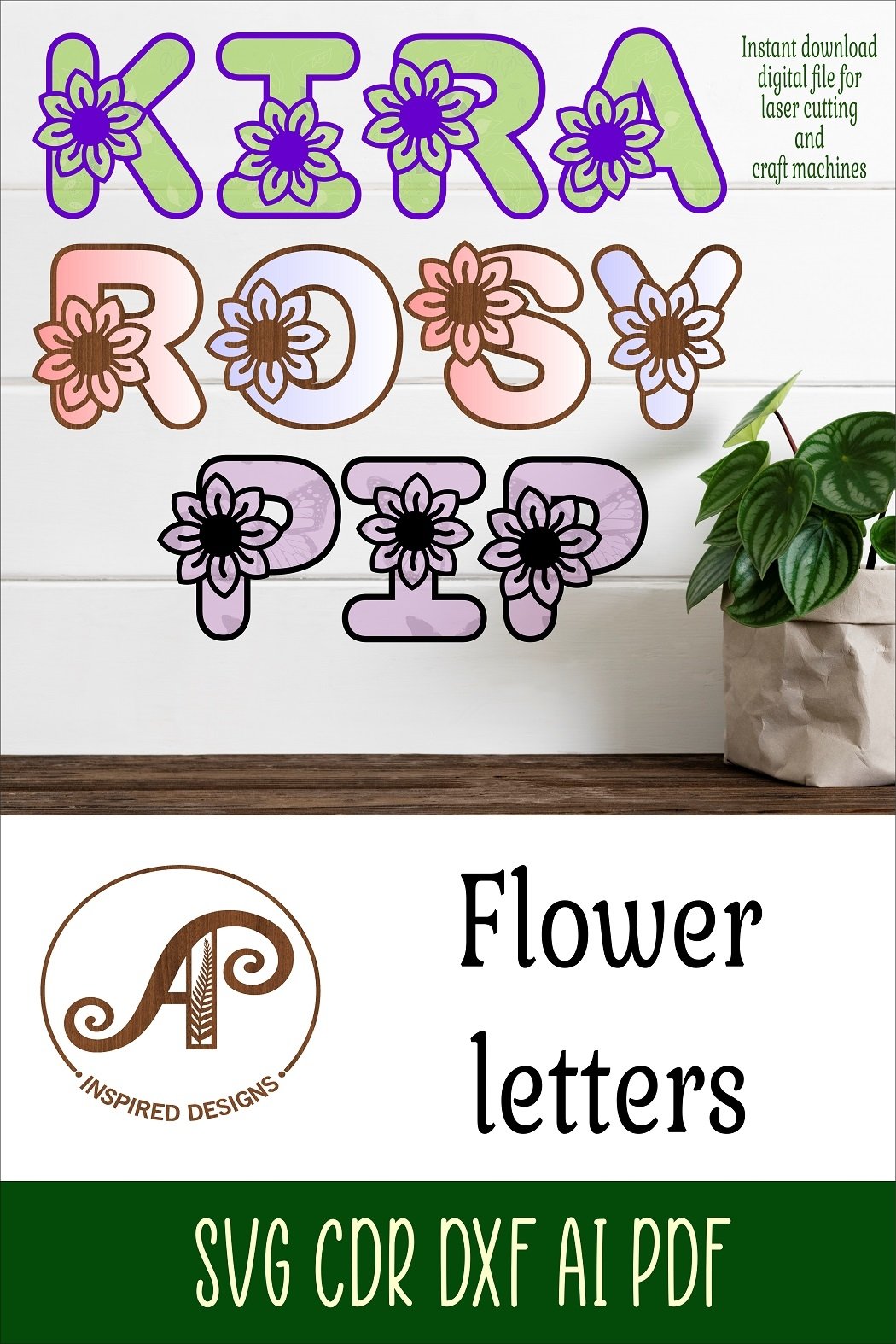 Flower alphabet set. 2 layer 43 flower letters.