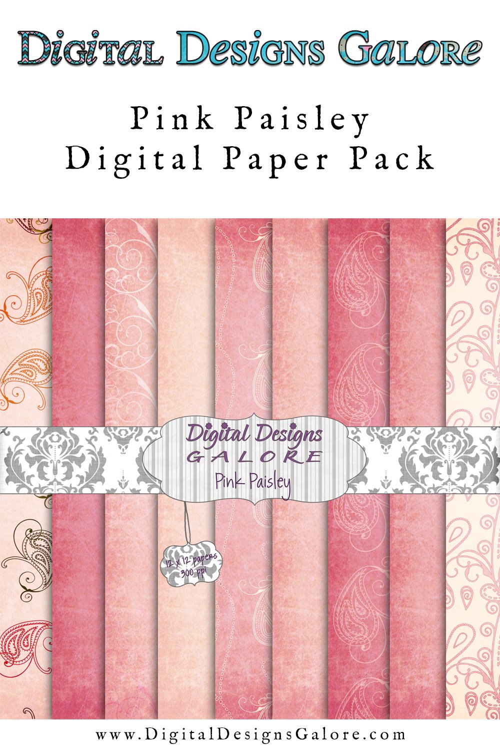 Pink Paisley Digital Paper Pack