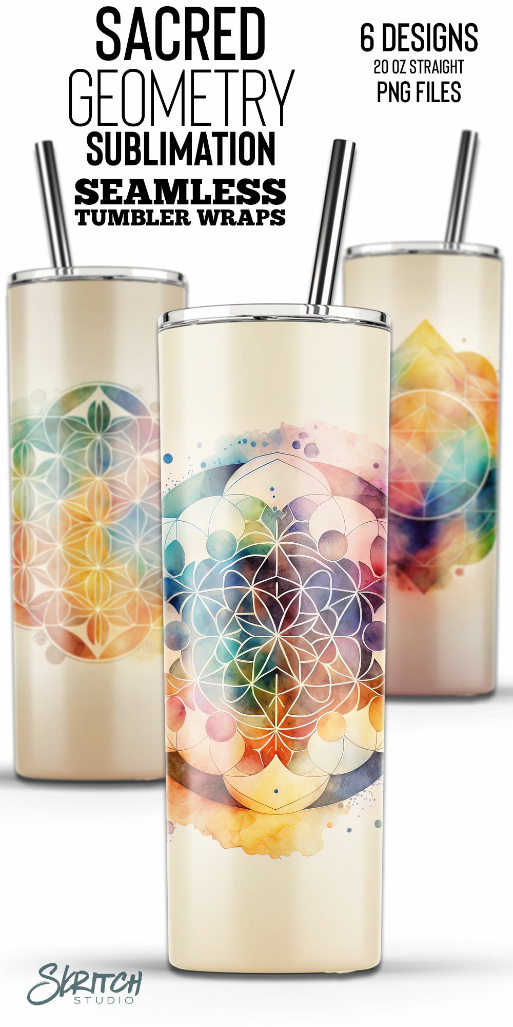 Sacred Geometry Skinny Tumbler Sublimation Design Download