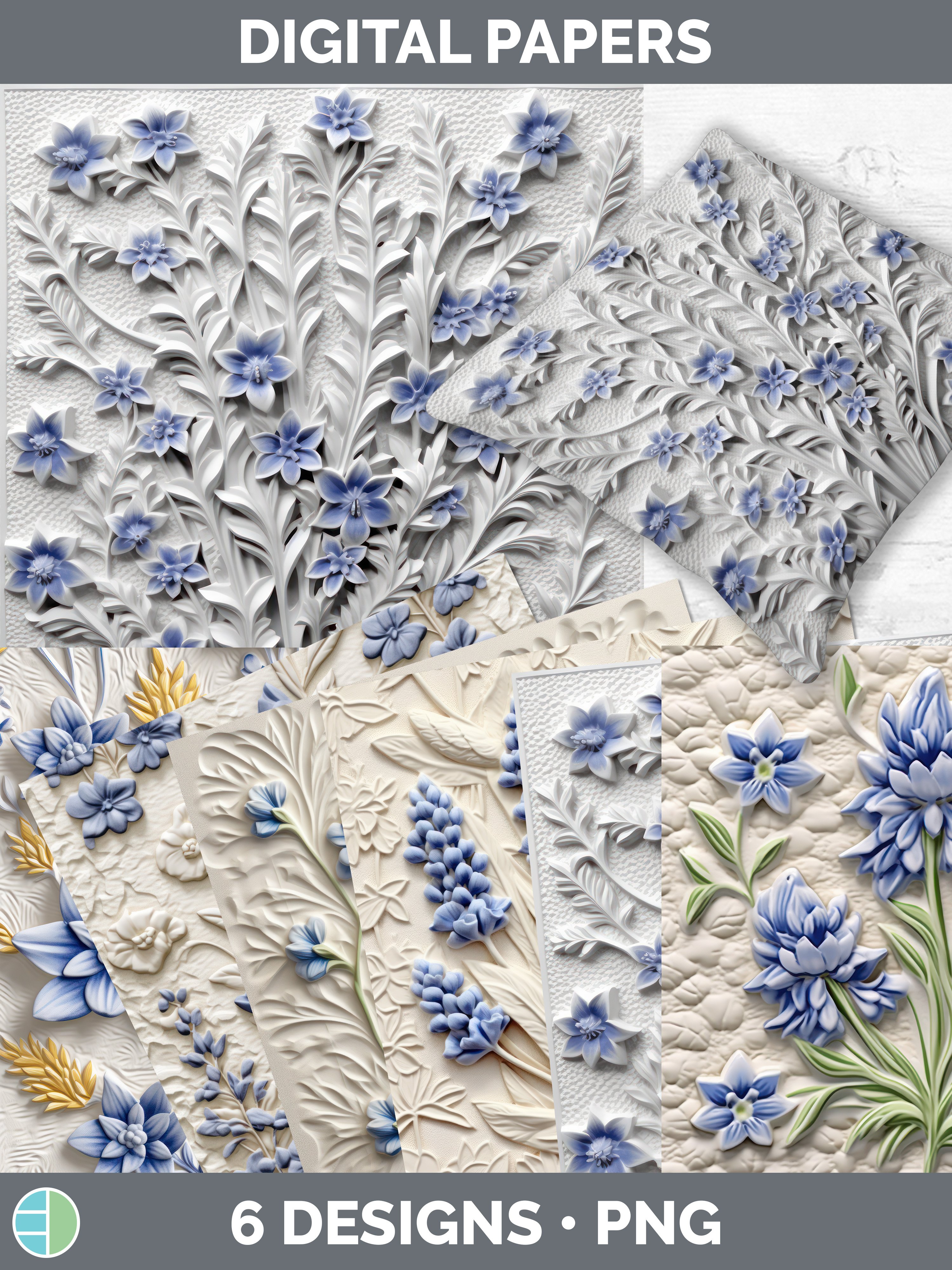 3D Bluebonnet Flowers Paper Backgrounds | Digital Scrapbook