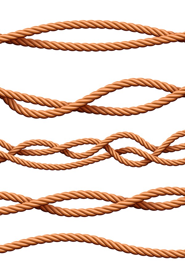 Cable ropes. Realistic cartoon sailor twisted cord brushes.