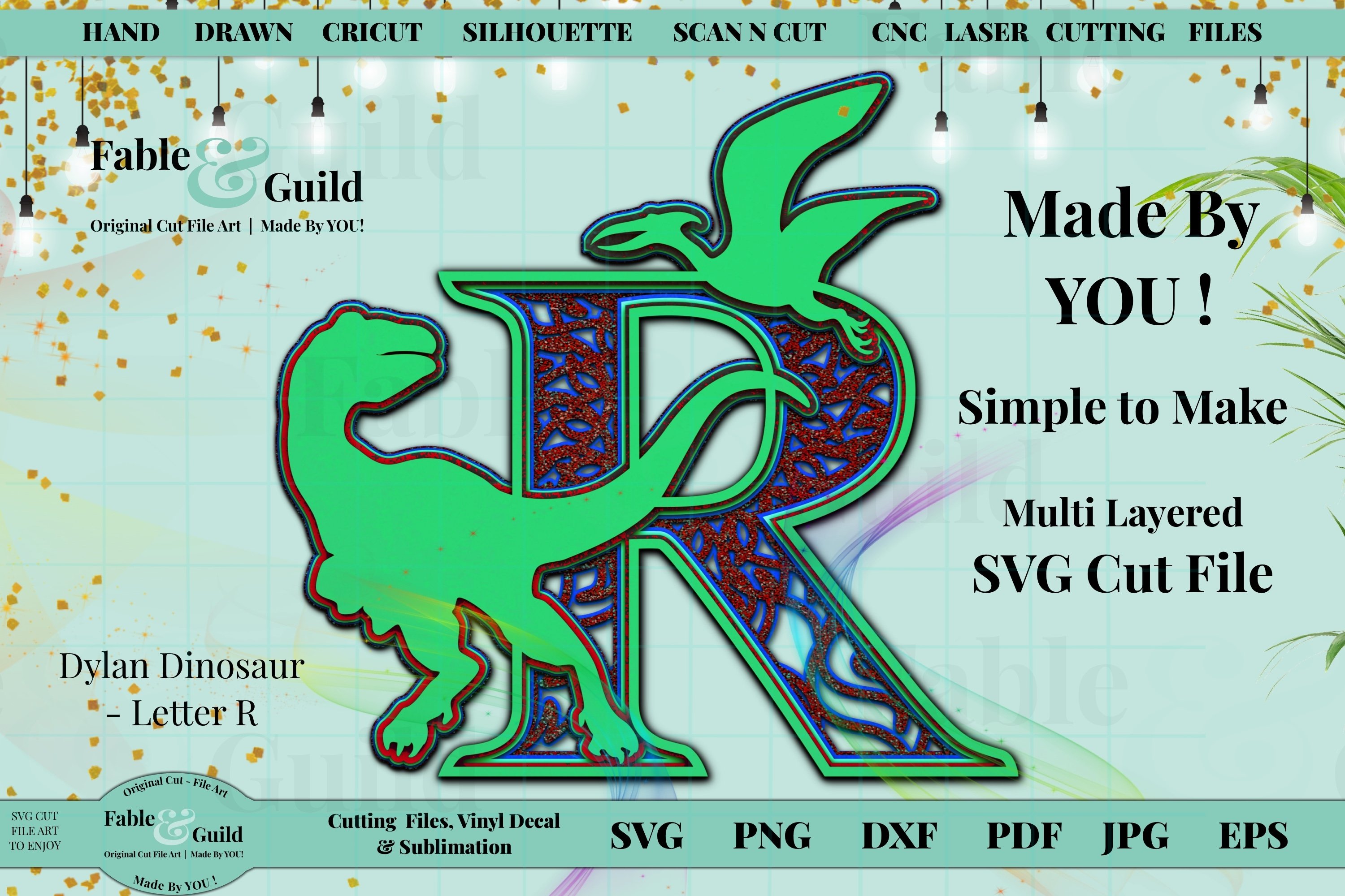 Dinosaur SVG Layered 3D Alphabet Letter R Cricut Scan N Cut