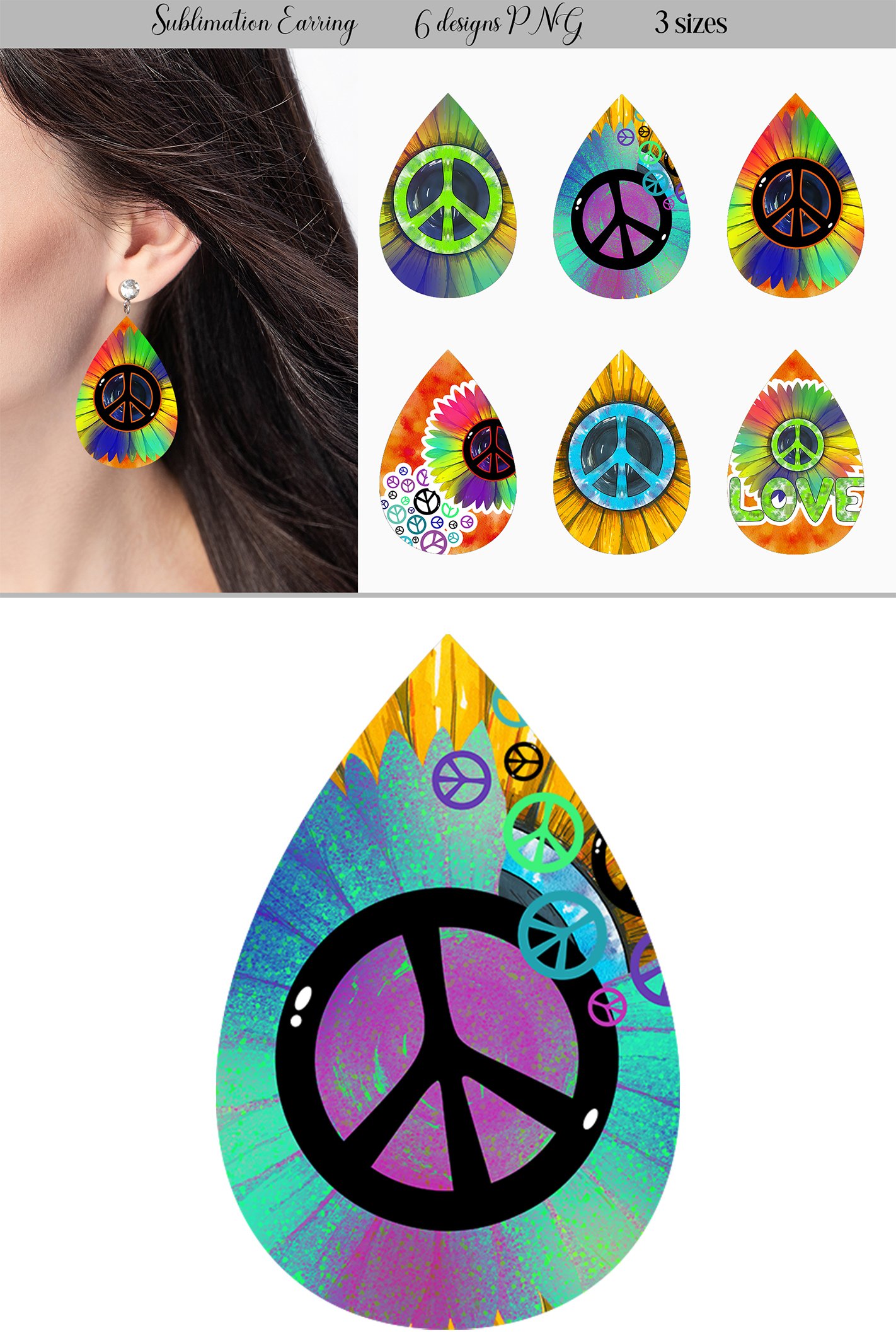 Peace Sign Teardrop Earring | Hippie Earring Sublimation