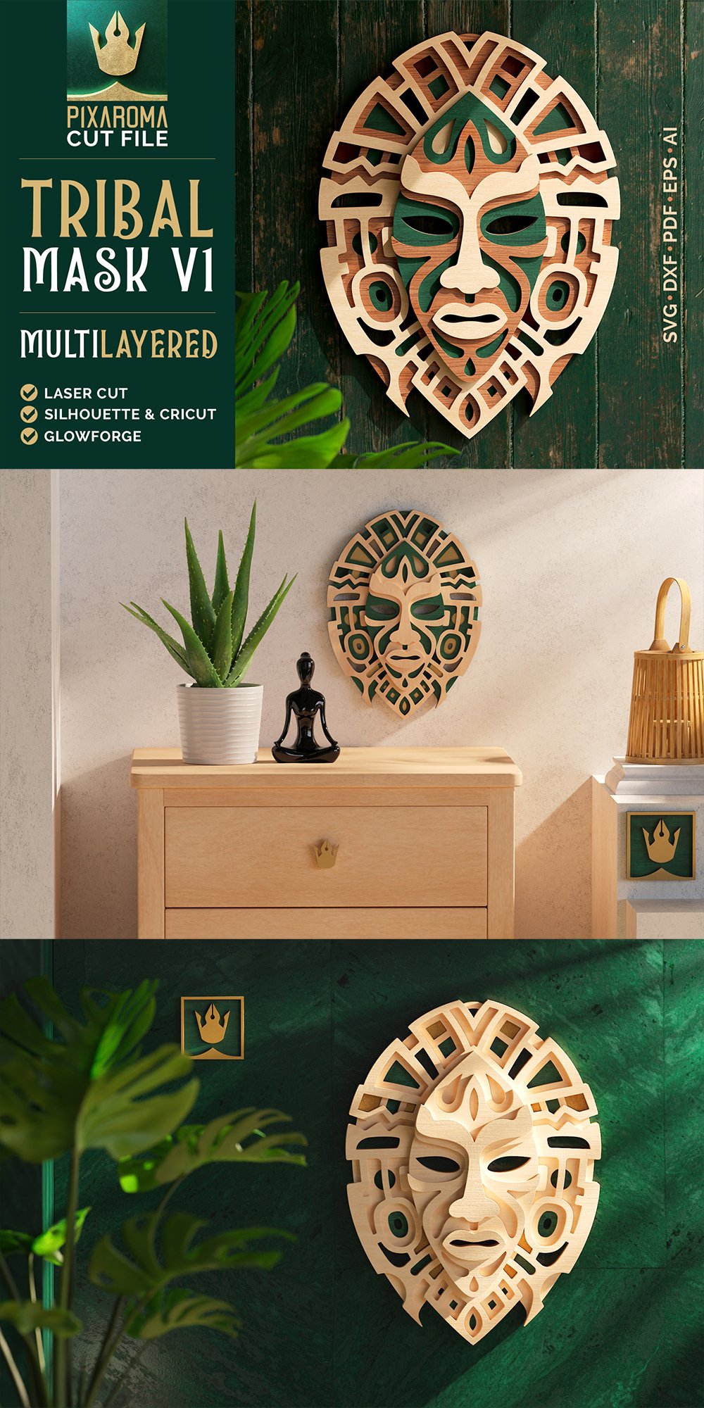 Tribal Mask V1 3D Layered | Ethnic Wall Art