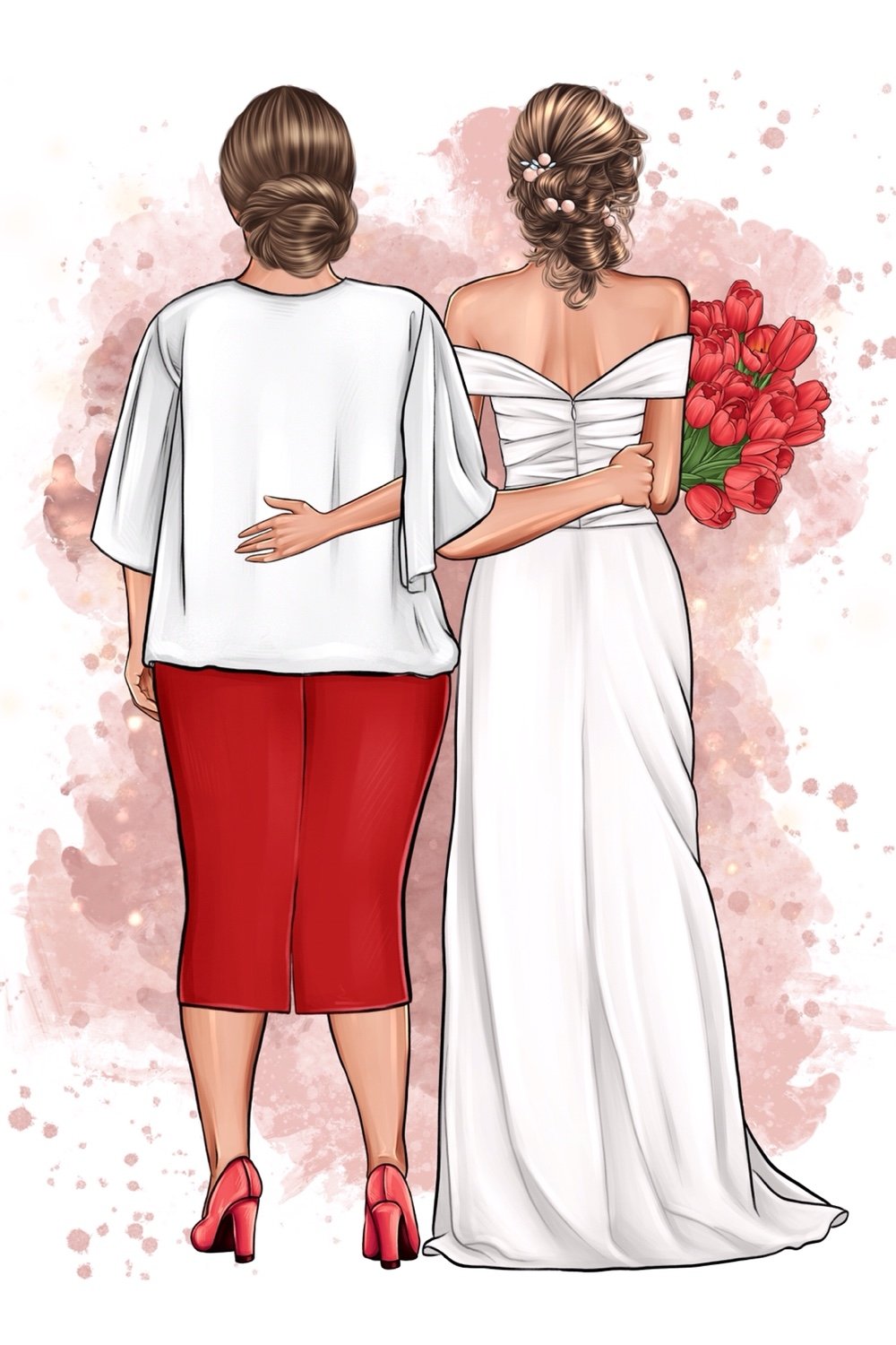 Wedding clipart bride with mom