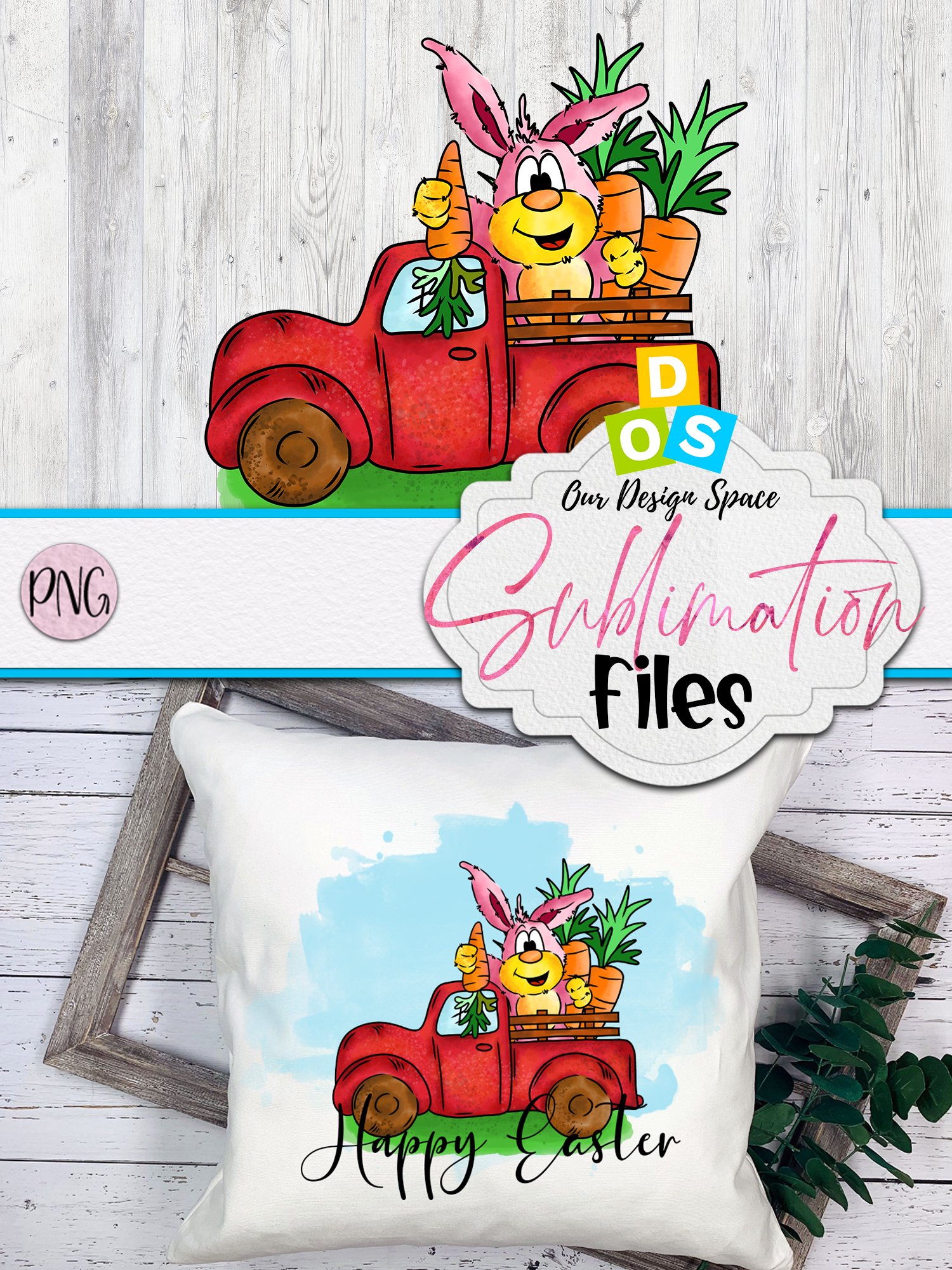 Red Truck With Bunny | Spring And Easter Sublimation