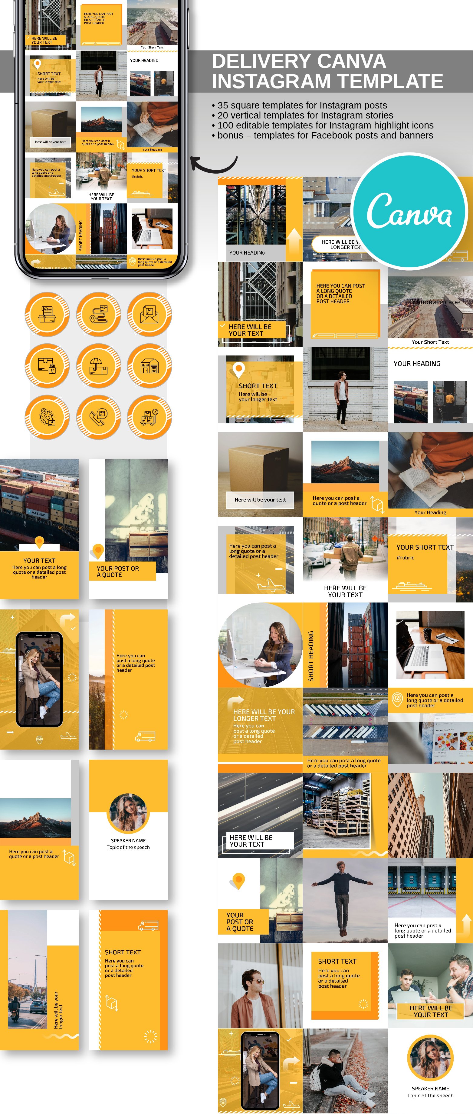 Yellow delivery CANVA Template for Instagram icons stories