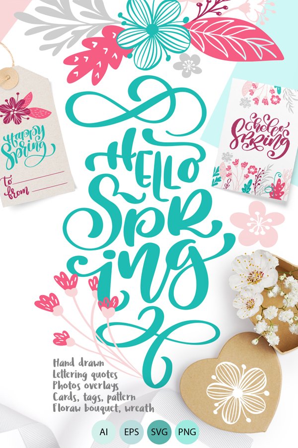 Spring vector lettering & floral greeting card