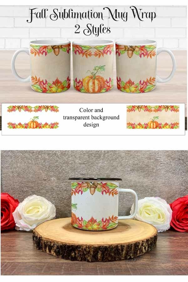 Sublimation Mug Wrap Fall Watercolor Pumpkin Design