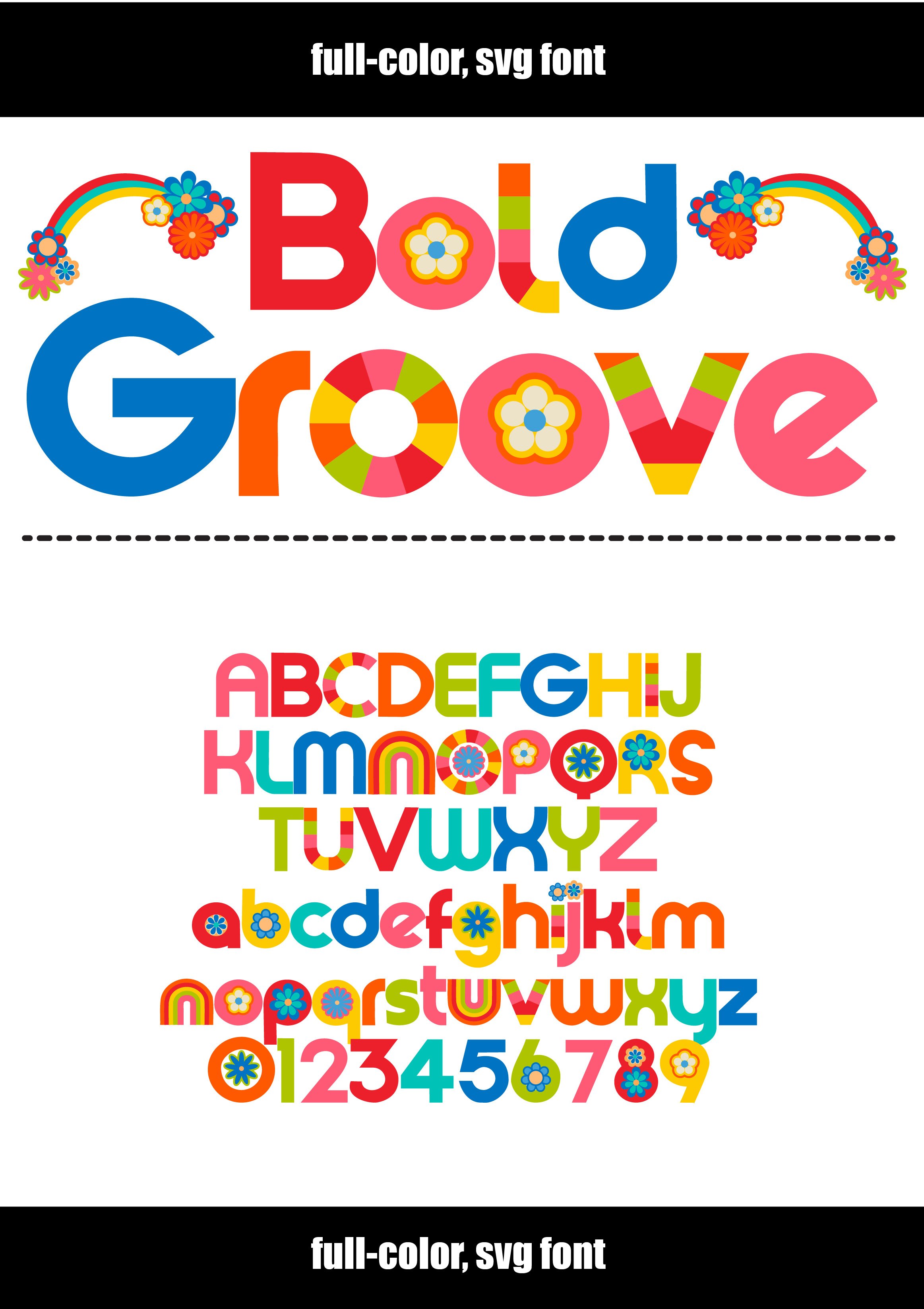 Full Color SVG Retro Rainbow Font