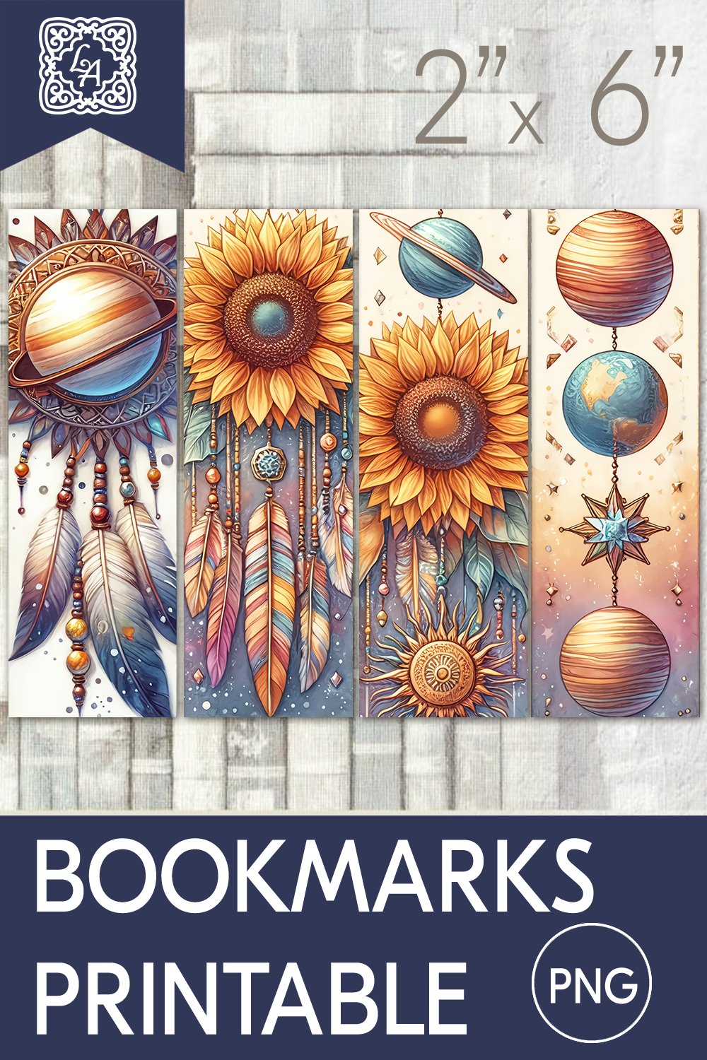 Celestial Sunflower Printable Bookmark 4 PNG