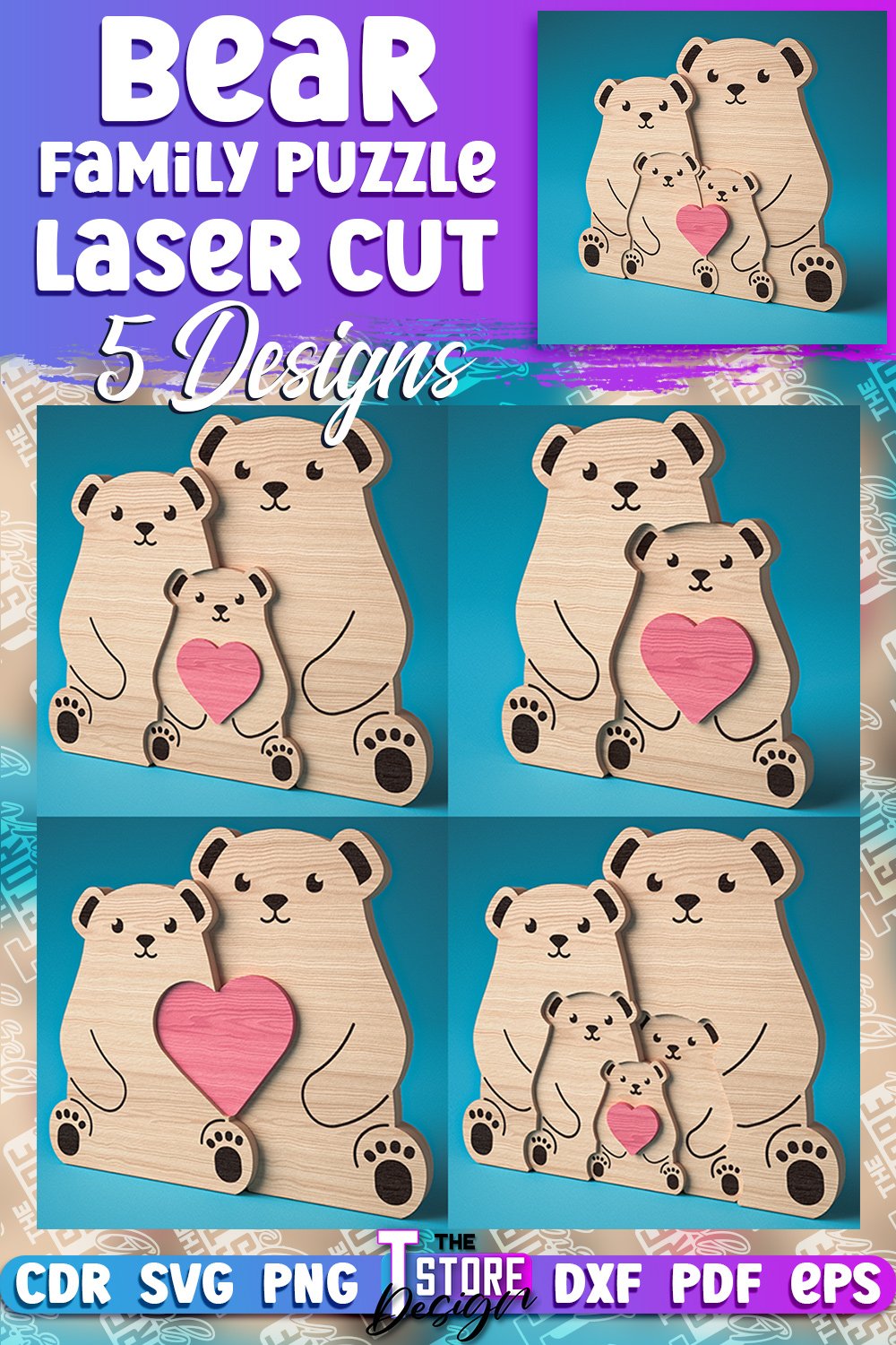 Bear Family Puzzle Laser Cut|Family Puzzle Laser Cut Design