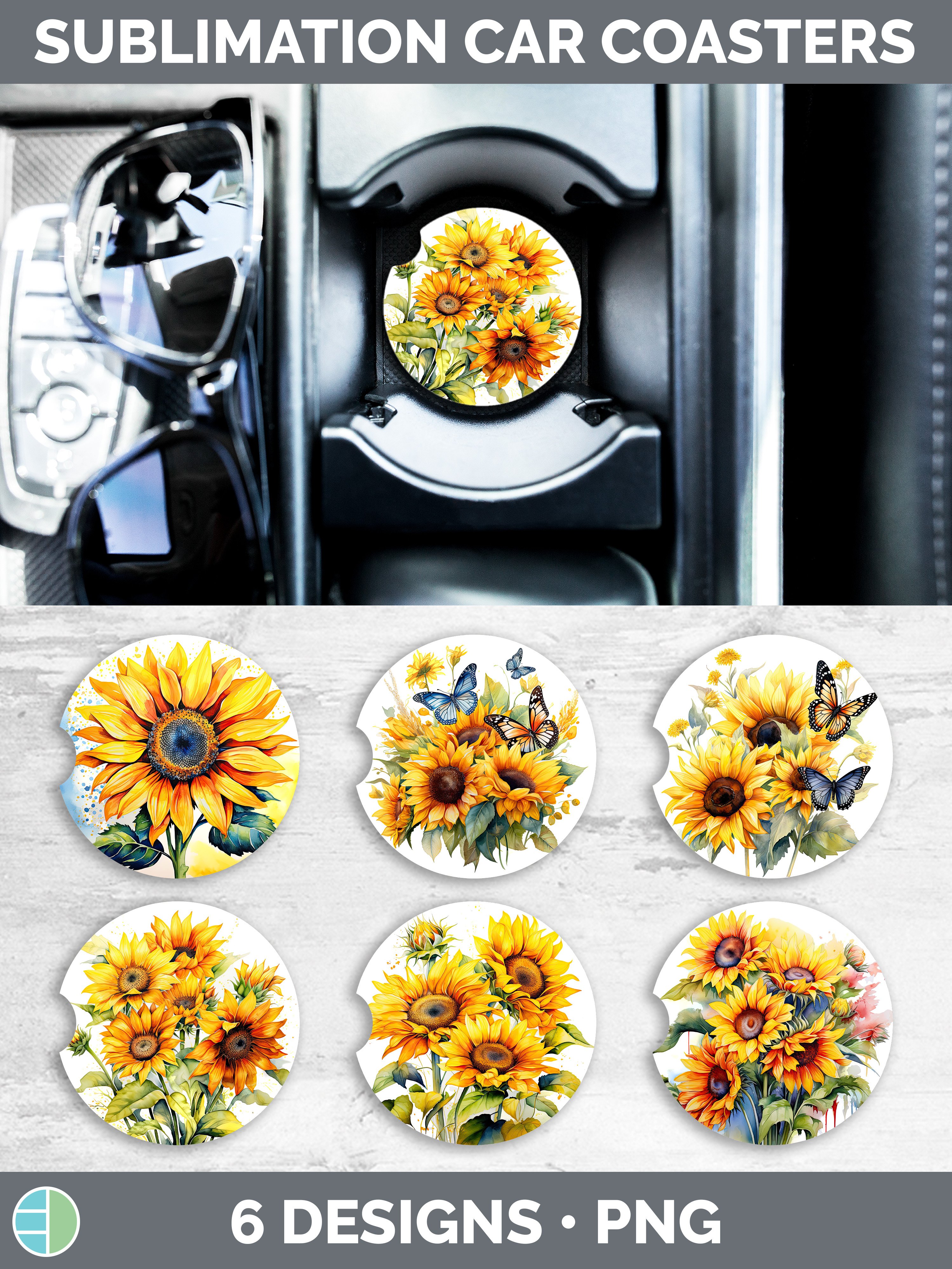 Pretty Sunflower Flowers Car Coaster | Bundle Coaster Design