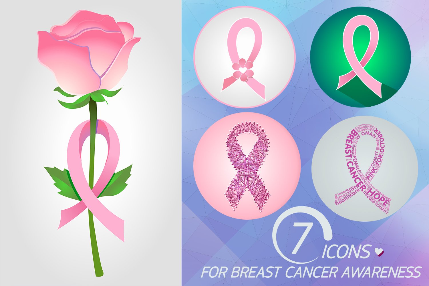7 icons for breast cancer awareness.