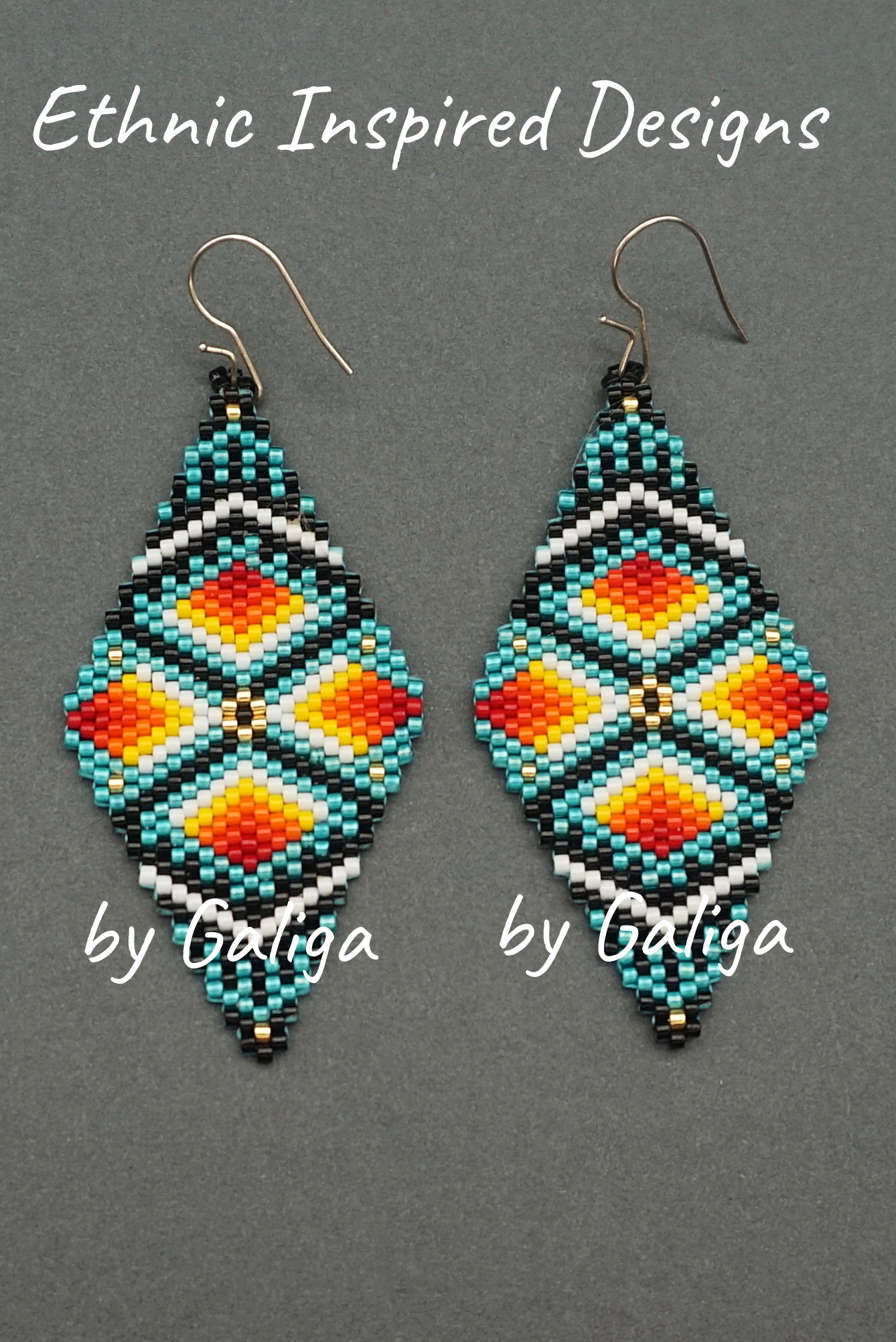 Beaded Earrings Pattern, Colorful Ethnic Beadwork Design DIY